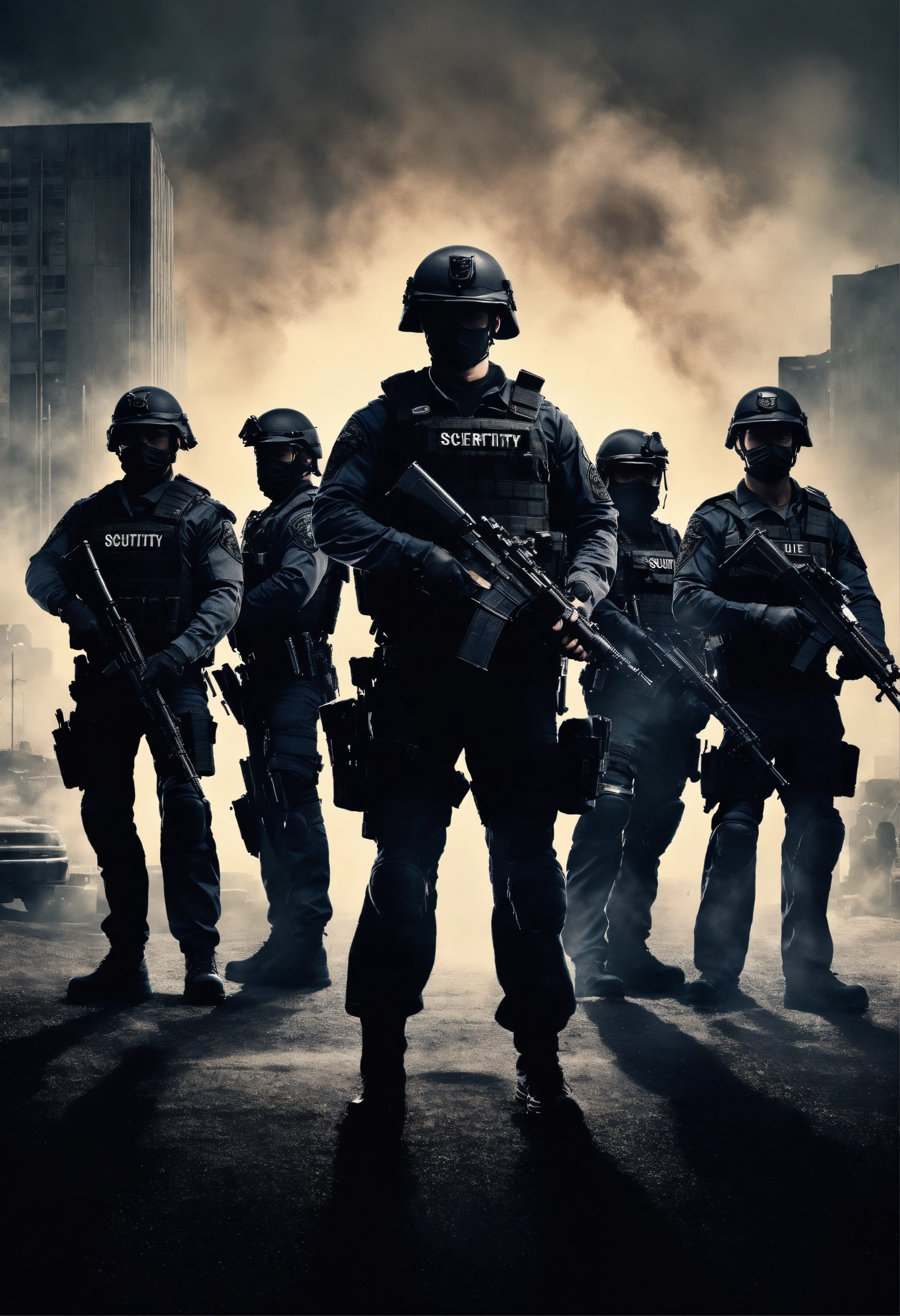 Lexica - Armed muscular security bodyguard team silhouette, subtle ...