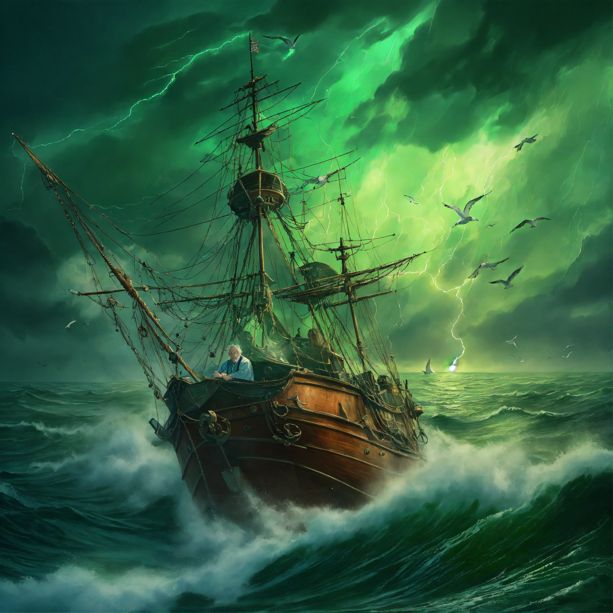 Lexica - An old sea captain, weathered face, steering his ship through ...