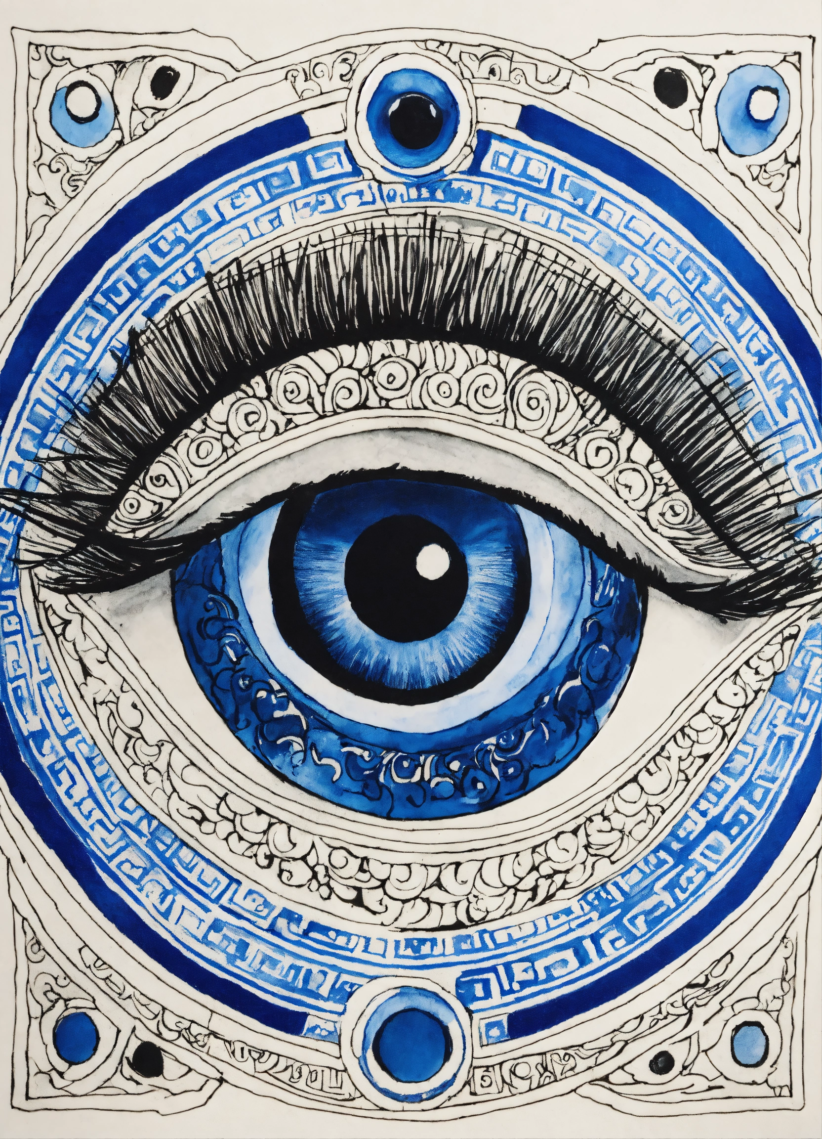 Lexica - Ink drawing of illustrative image of Ancient Greek protective ...