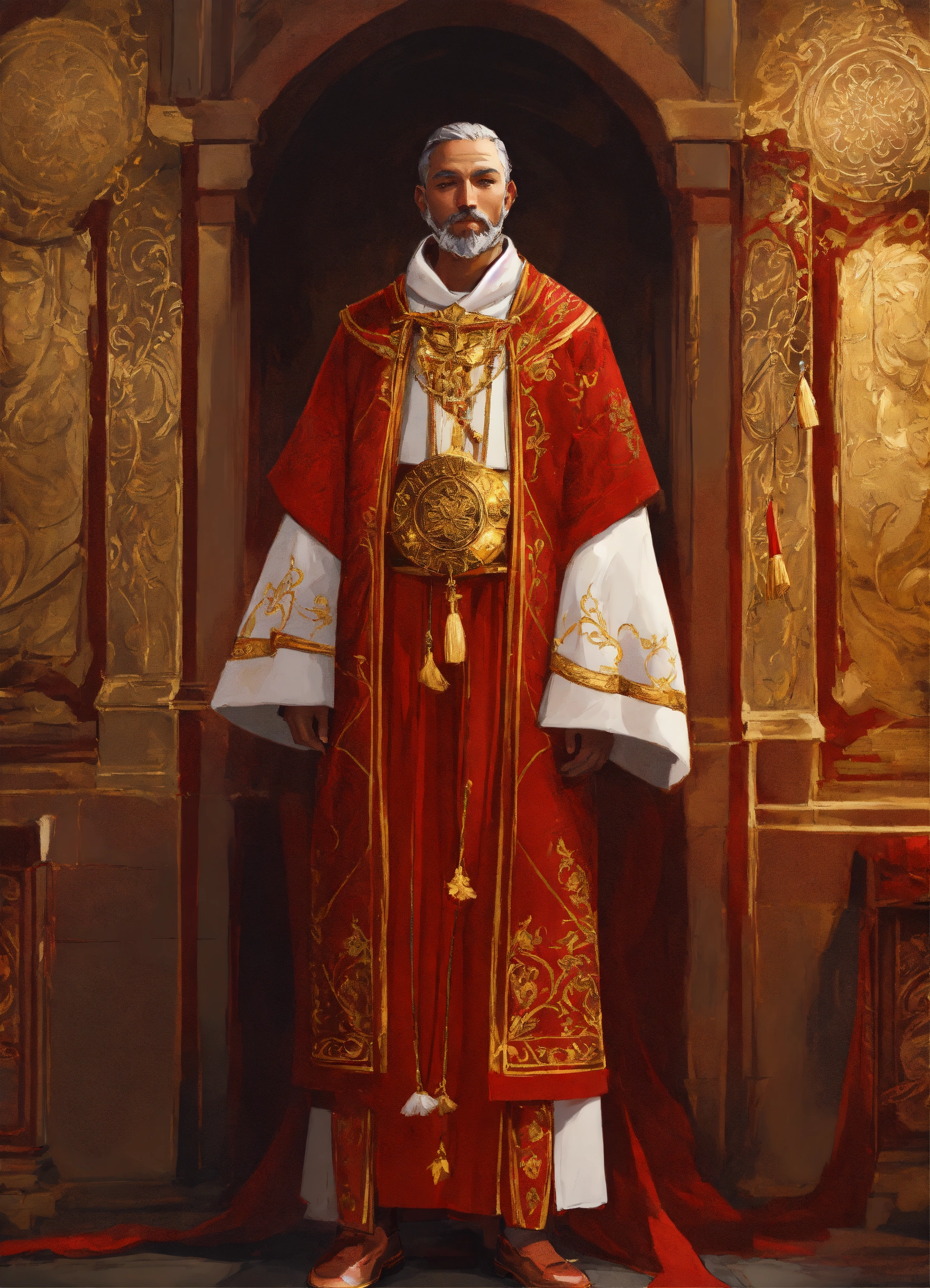 Lexica - Praios priest, red and white clothes, gold details, highly ...