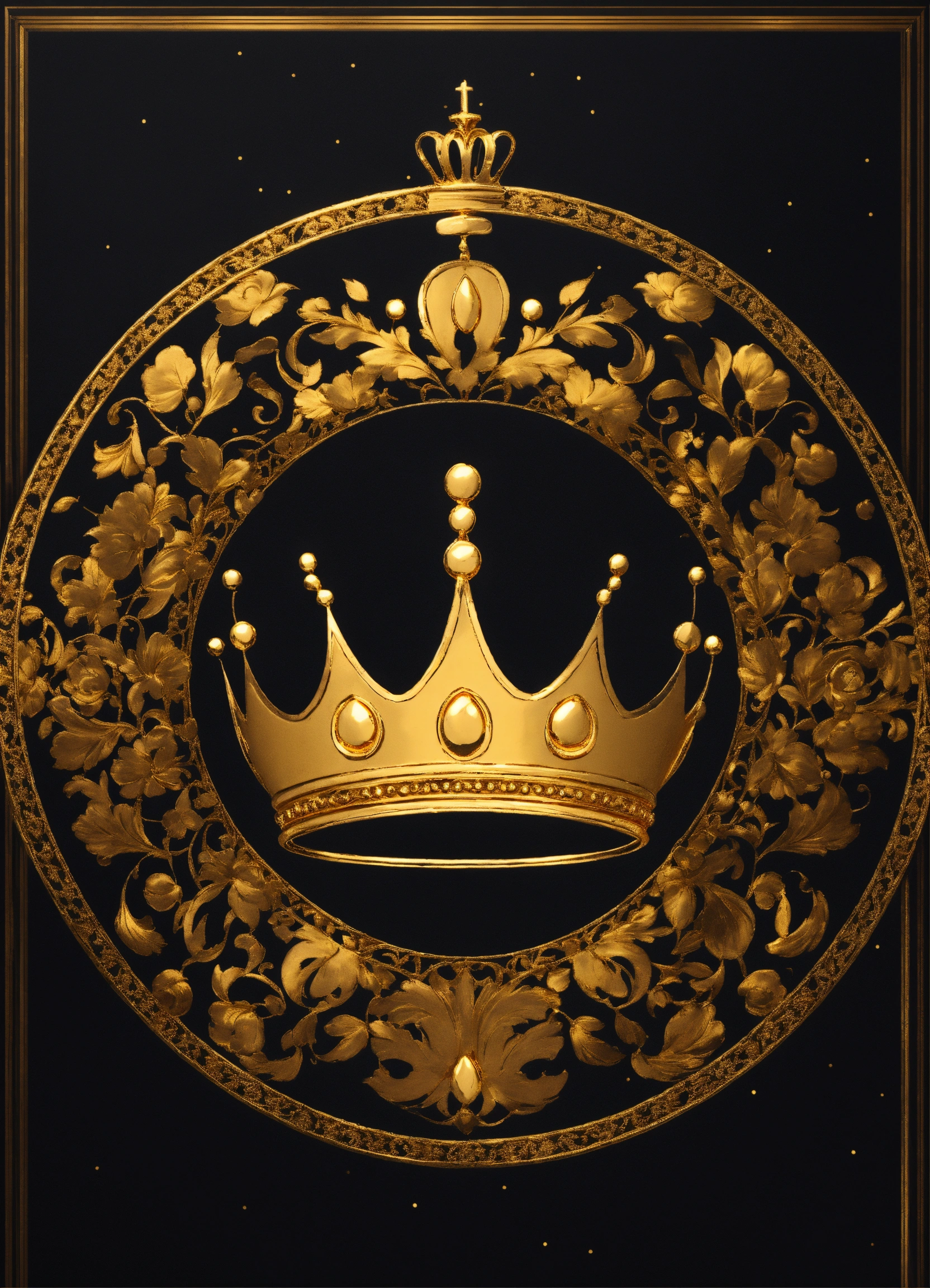 Lexica - Simplistic art of gold crown in round circle on midnight black ...
