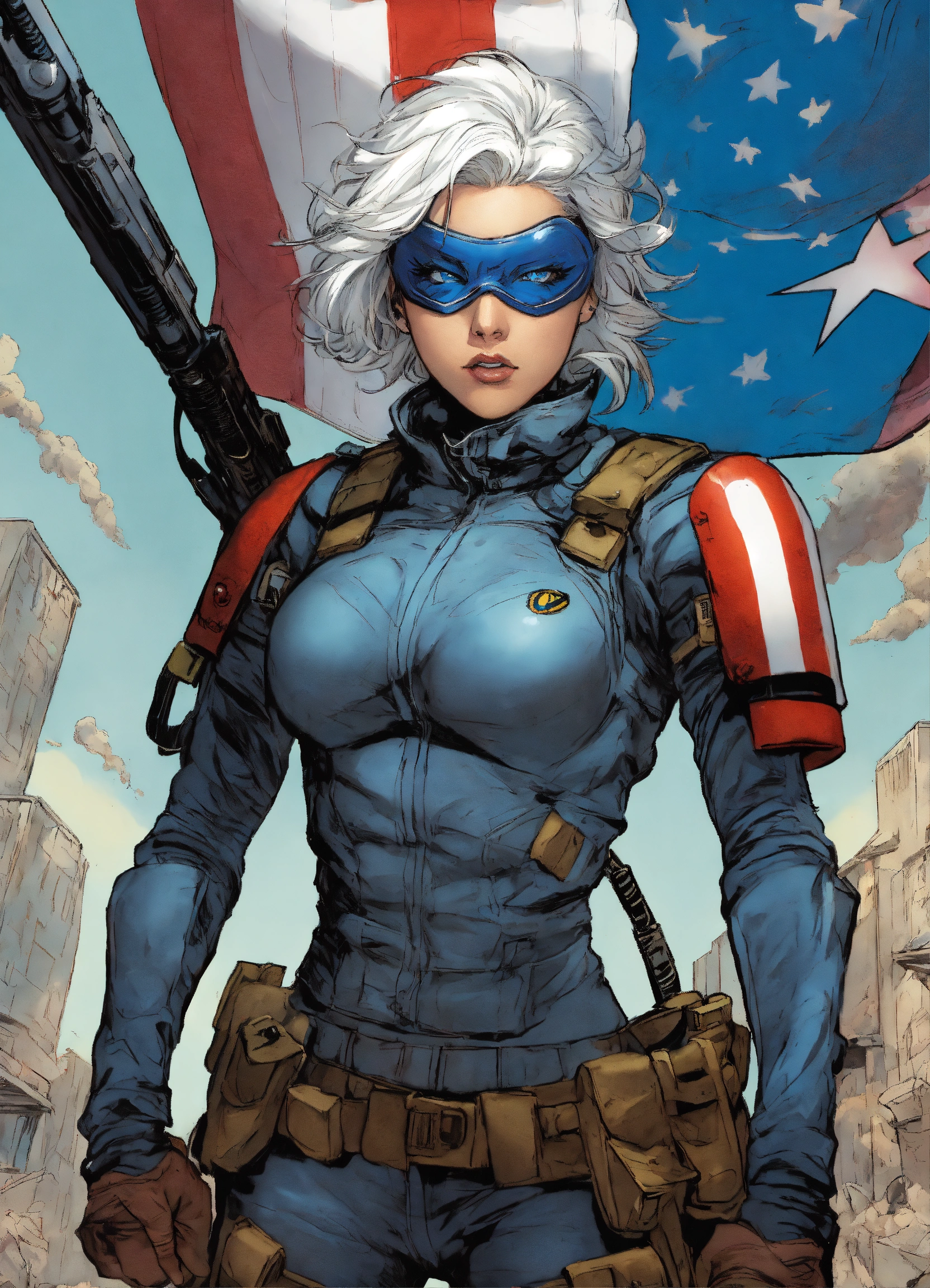 Lexica - Masked grey-haired female vigilante, combat stance, glowing ...