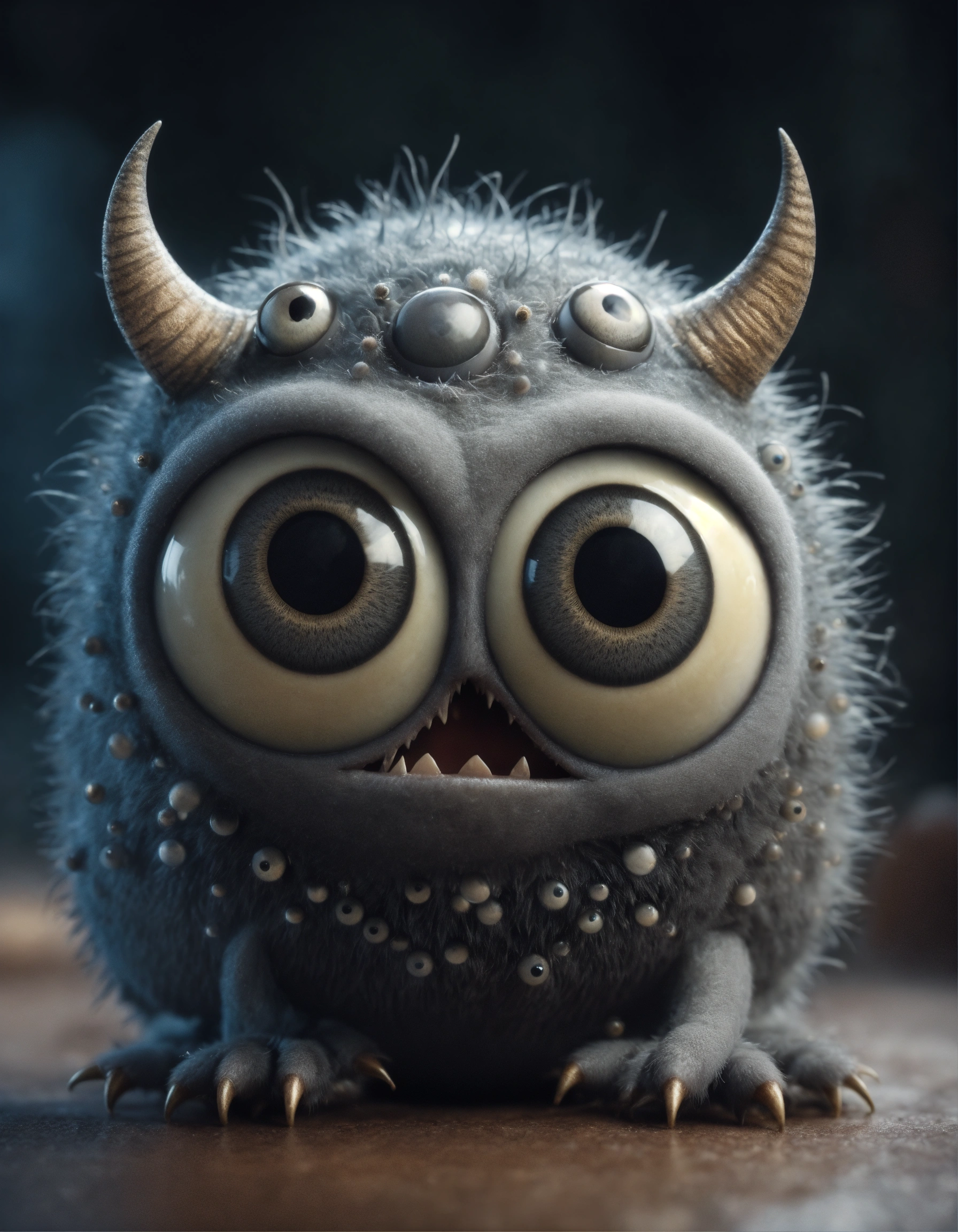 Lexica - Medium close-up, Very cute, grey monster whit many eyes ...