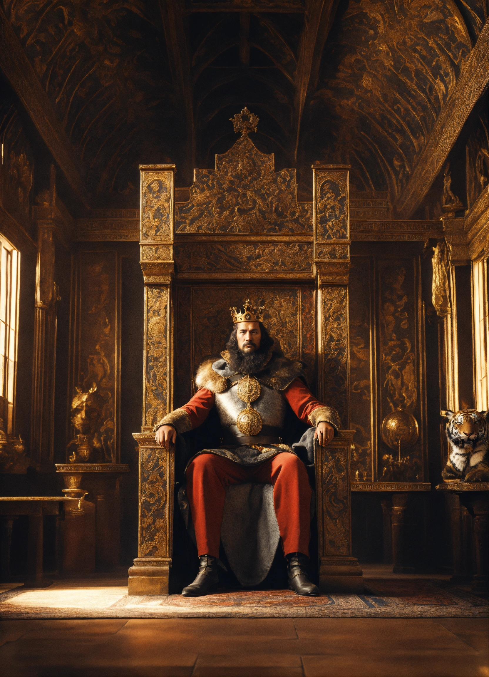 Lexica - A king with tiger face sitting on his throne in a medieval ...