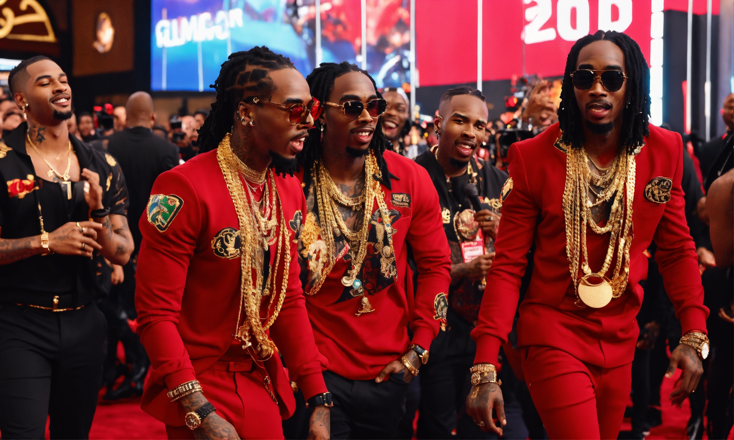 Lexica - Full body shot of Atlanta rap trio Migos "Quavo, Offset, and ...