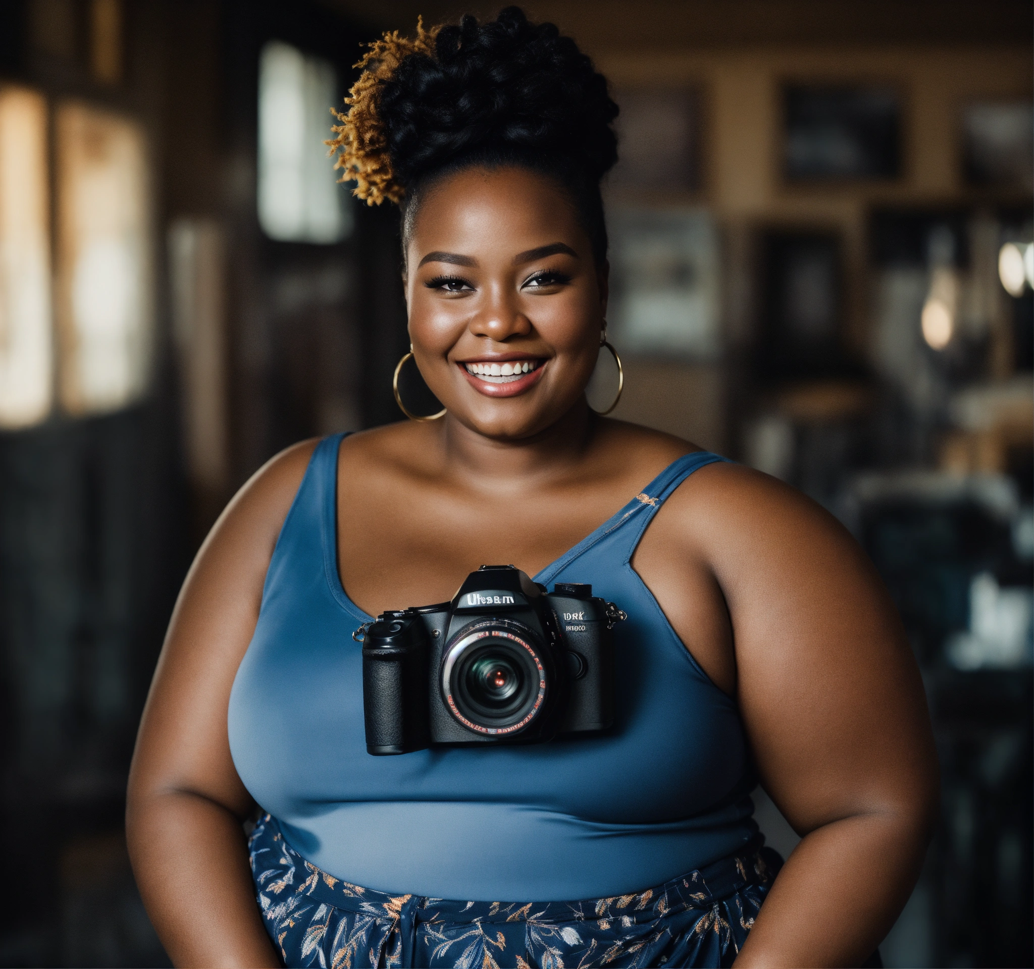 Lexica - Fashion Portrait a plus size black woman, dark skin, smiling ...