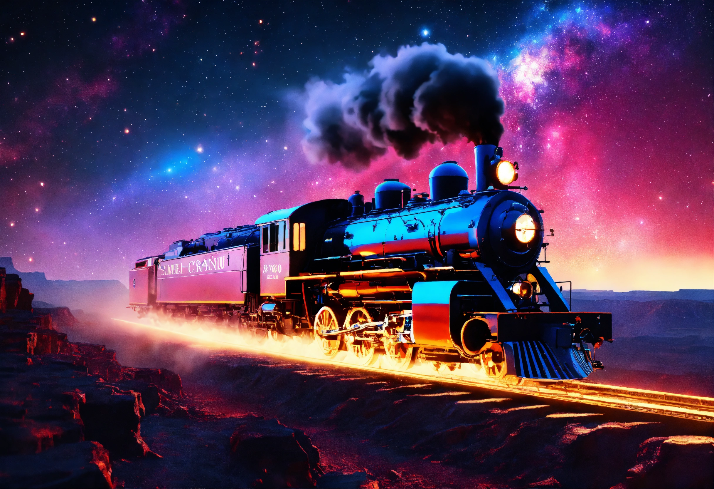Lexica - High quality,quality8k,steam locomotive running in cosmic ...