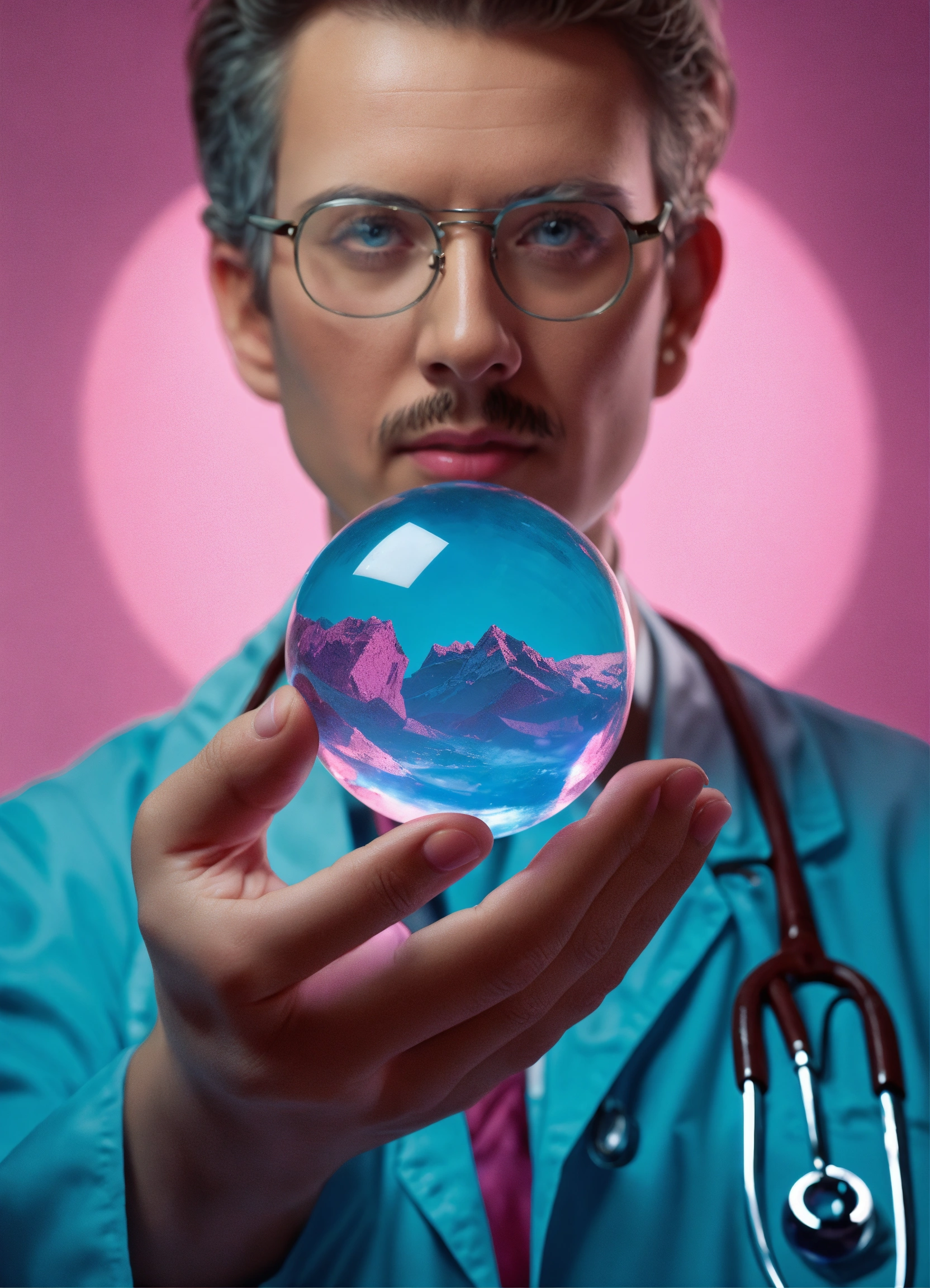 Lexica - A hyper-realistic photograph of a doctor holds a blue crystal ...