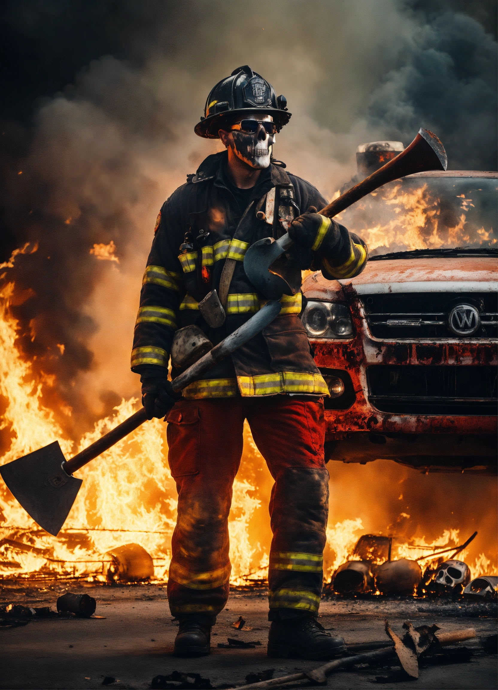 Lexica - Dead fireman with big axe crushing somebody's scull in front ...