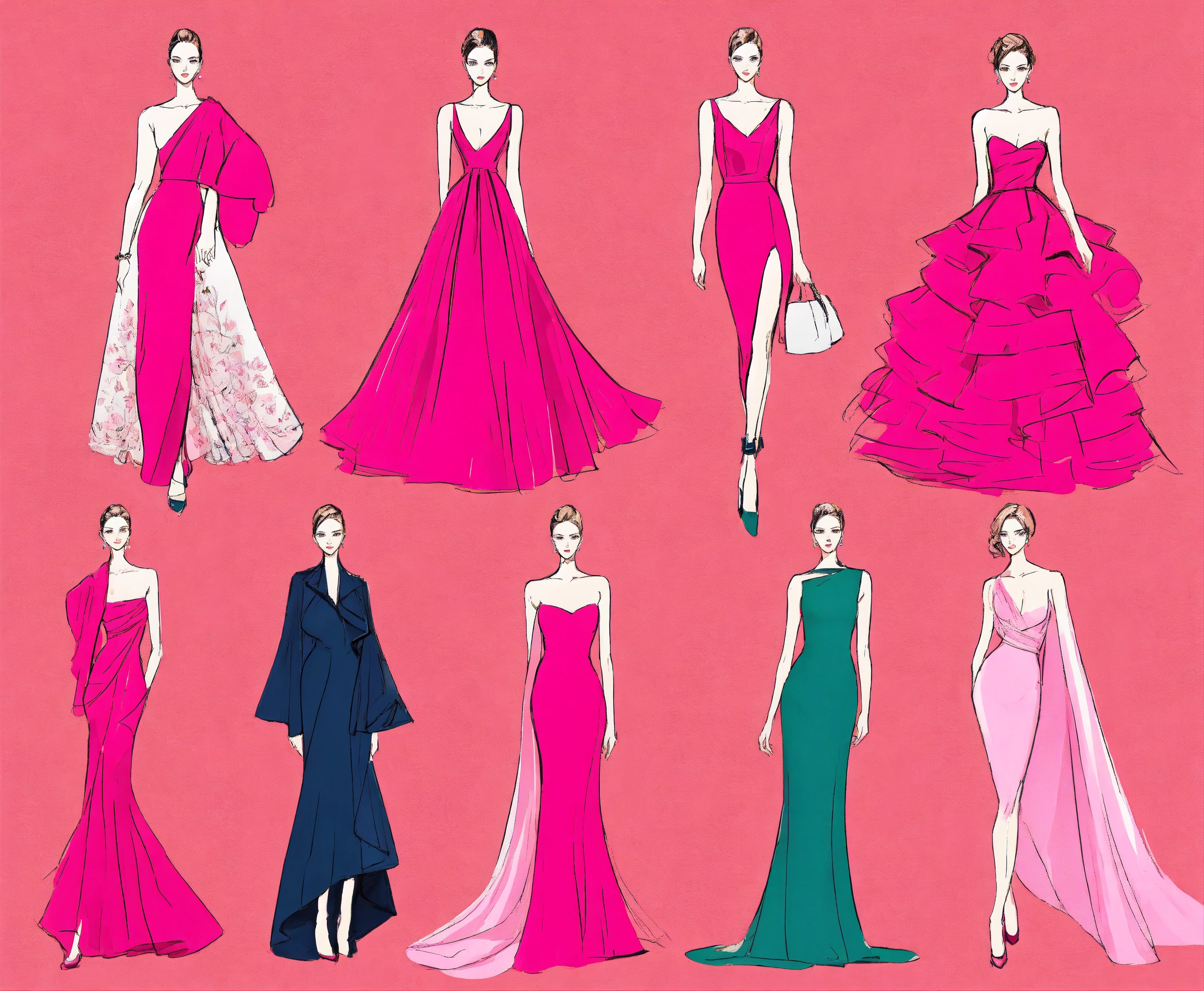 Lexica - Fashion illustrations, 12 different designs, rough sketches ...