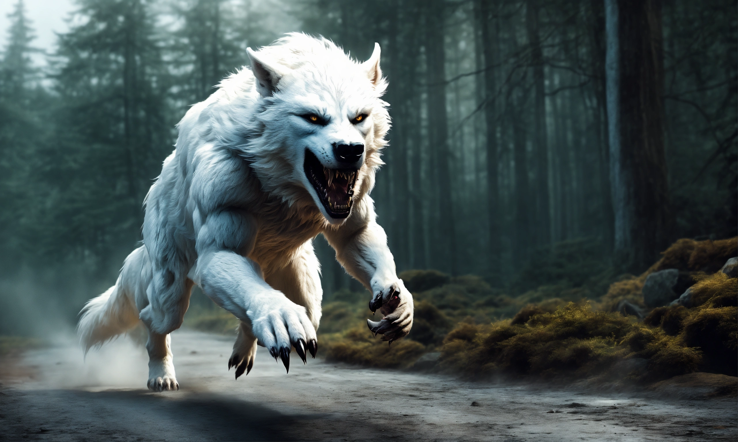 Lexica - Terrifying White WEREWOLF Running In Ultra Realistic Style