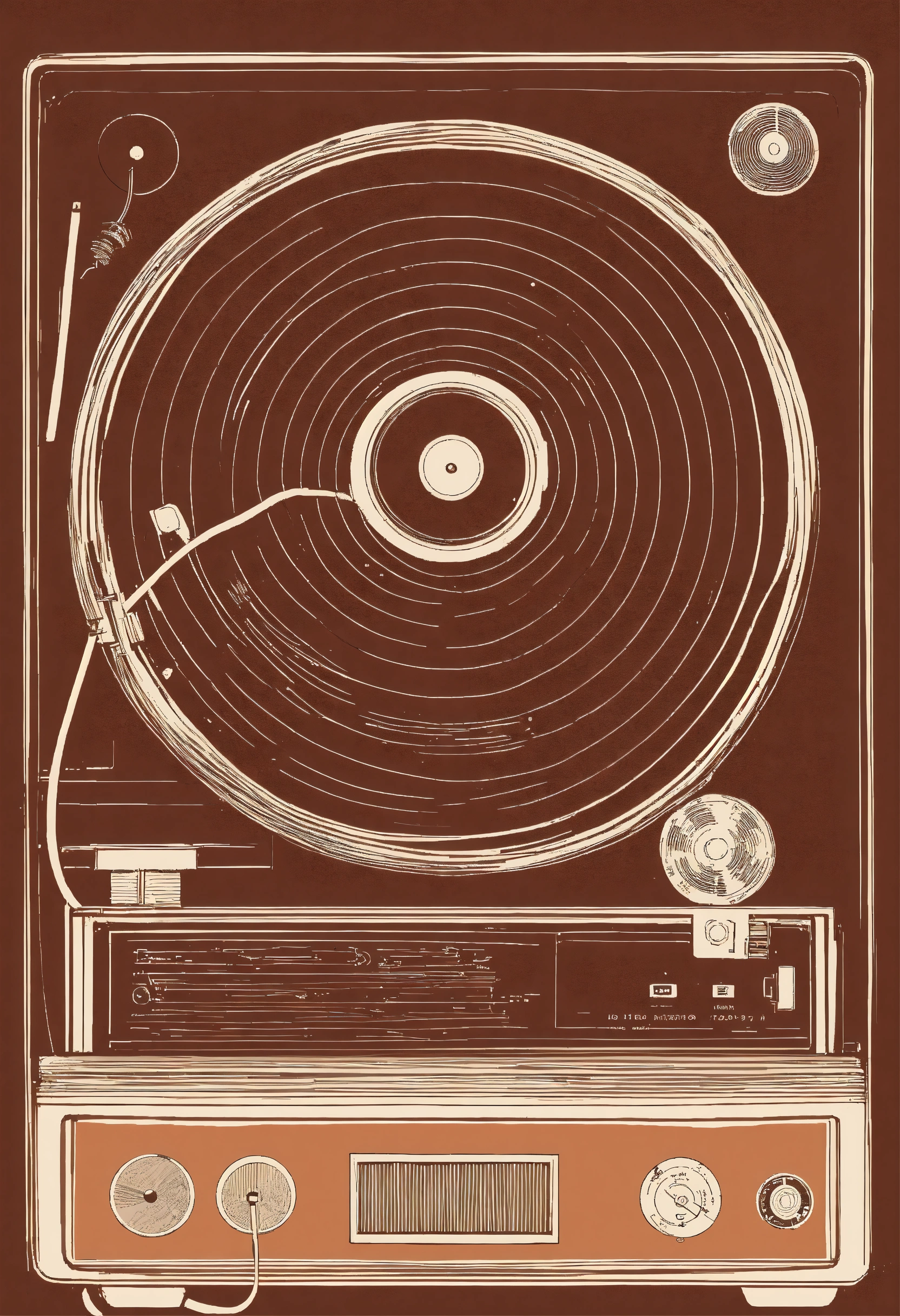 Lexica - A minimalistic etching-illustration of a record player ...