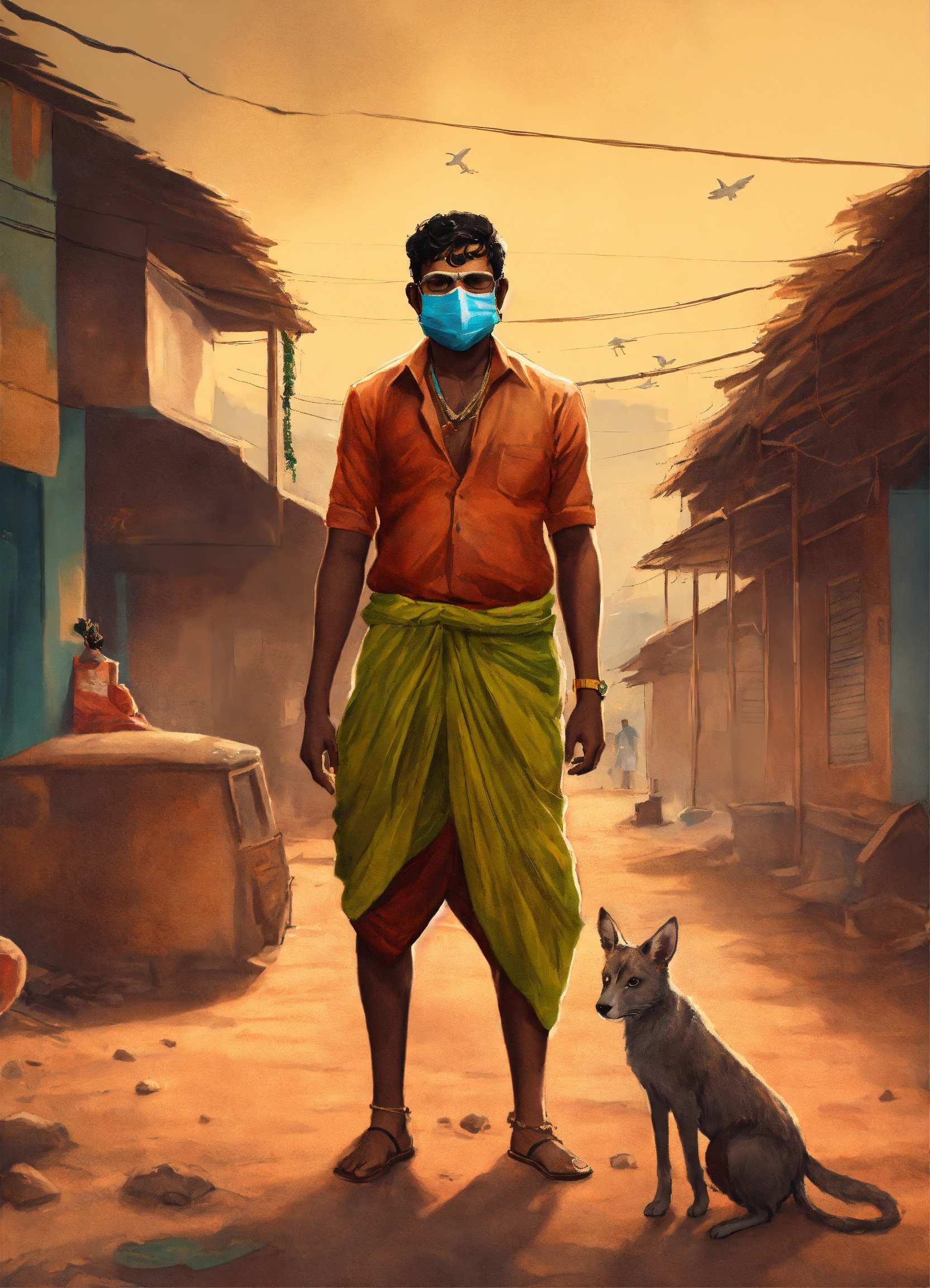 Lexica - A tamil goon wearing lungi , and a animal mask in a gritty and ...