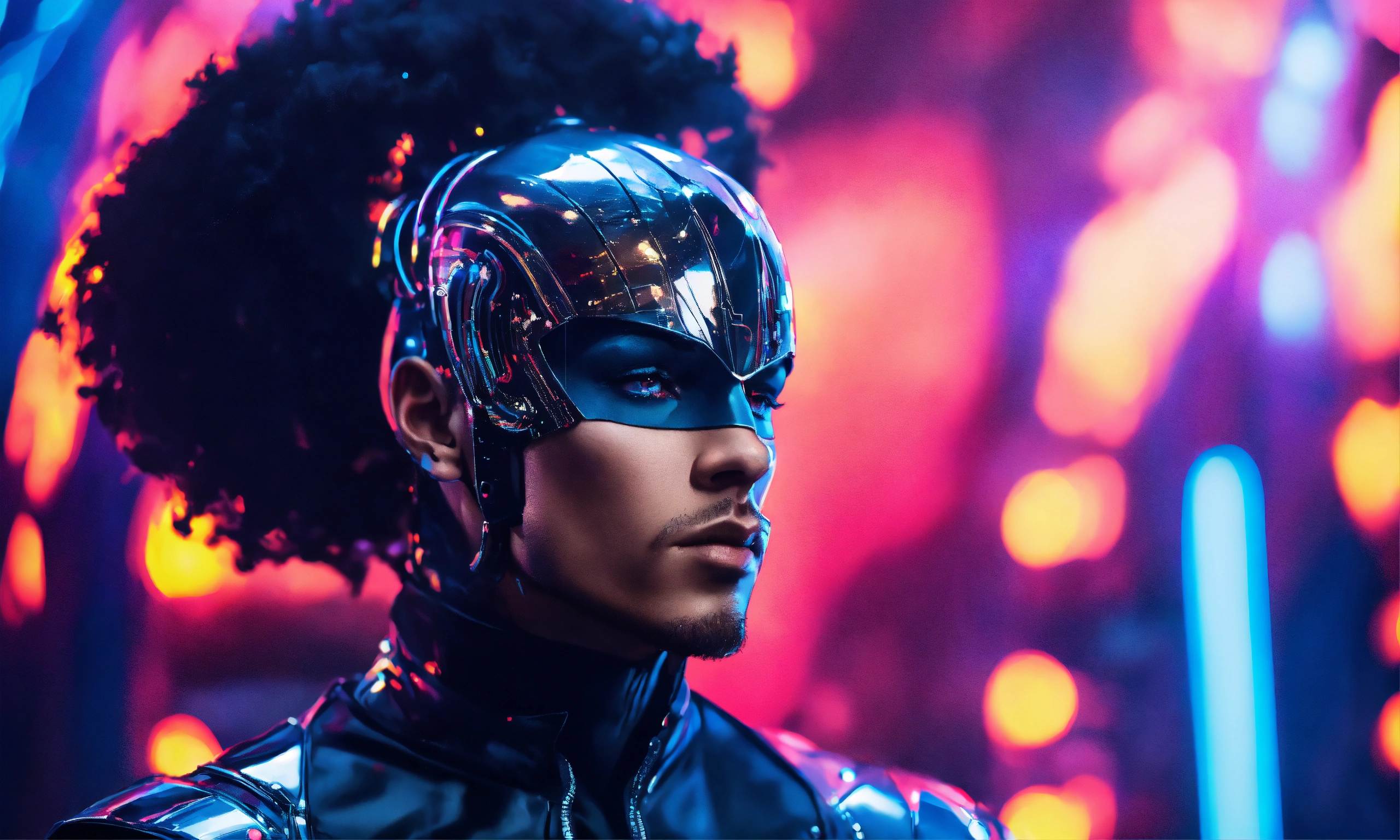 Lexica - A male pop artist dressed as cyborg in glossy black, sleek ...