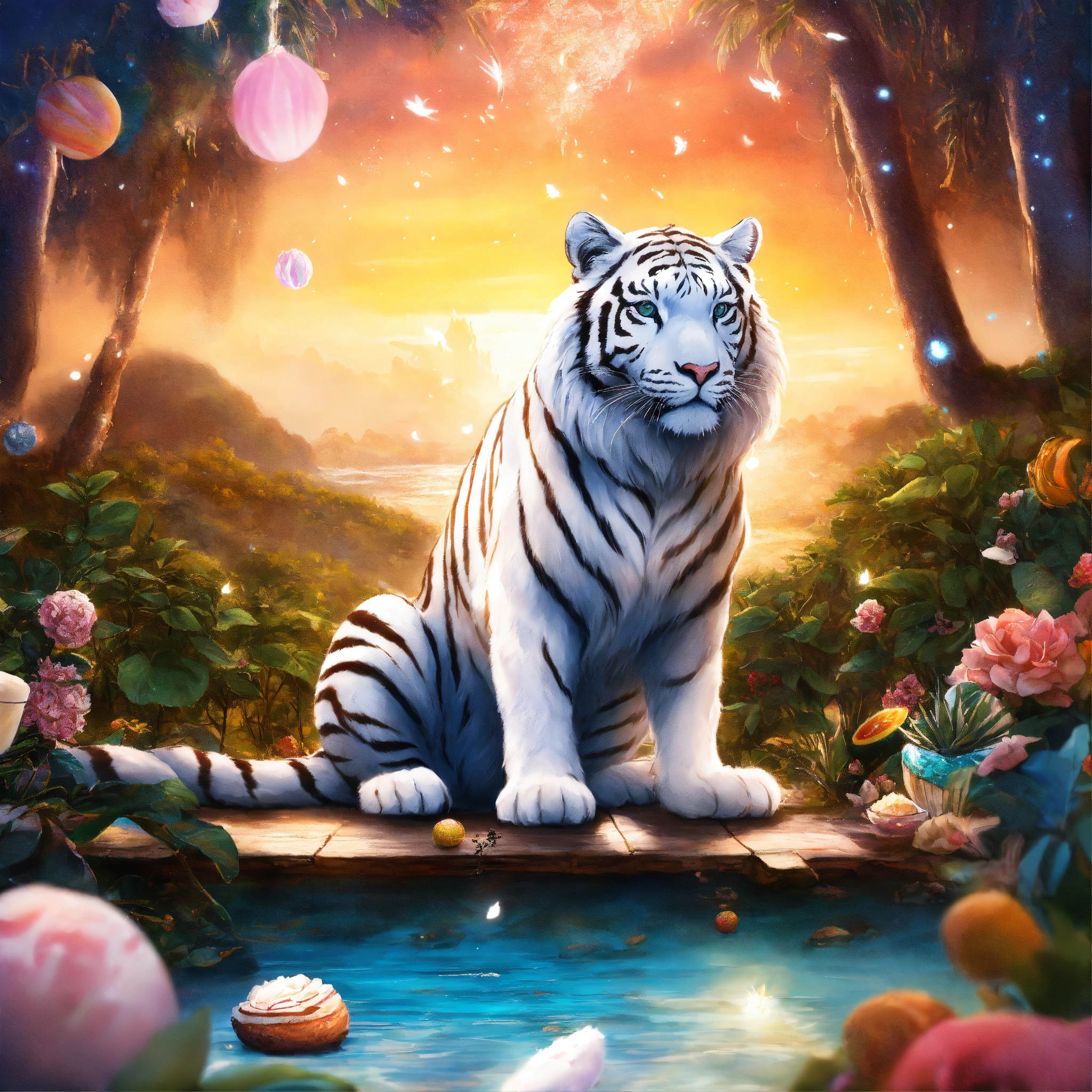 Lexica - Image. illustrate a white tiger in a yoga position on coconut ...