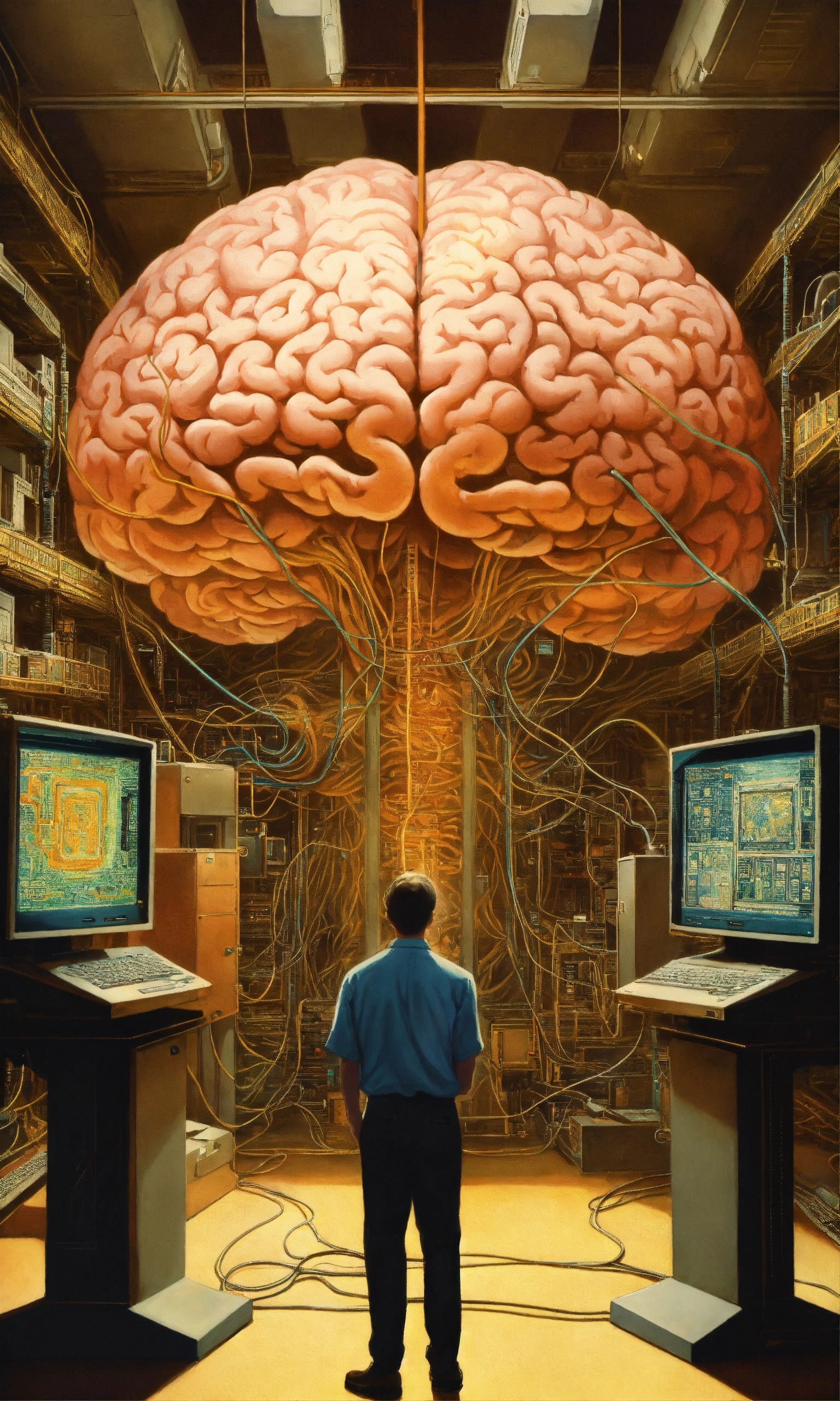 Lexica - In the center of the room, a colossal human brain is ...