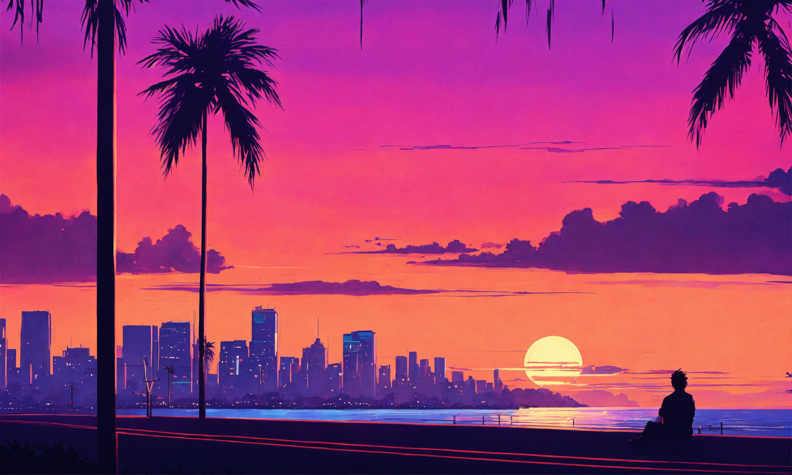 Lexica - Anime miami vice, lofi, sunset skyline, 2d, studio ghibli ...