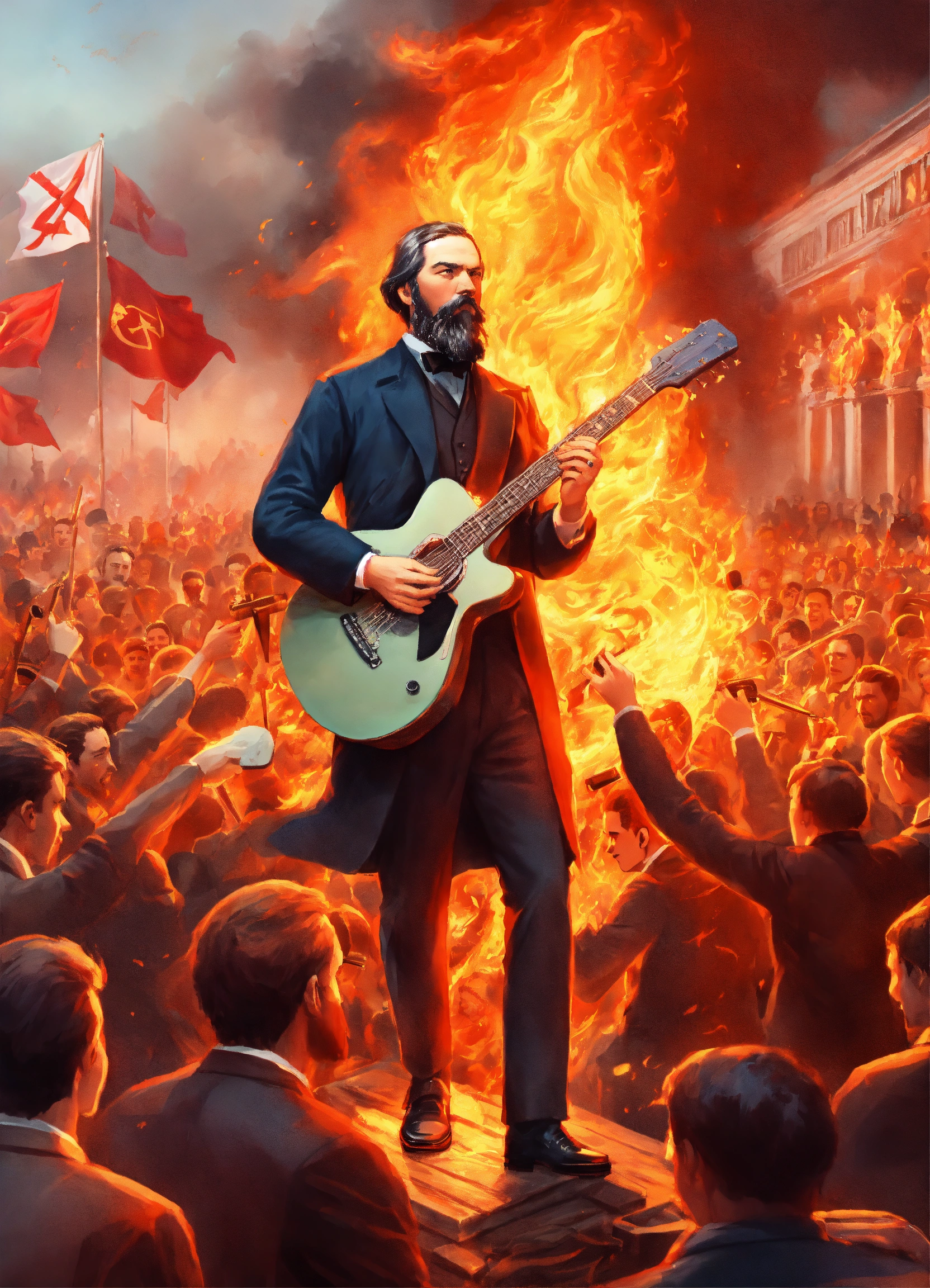 Lexica - Illustration Friedrich Engels figure, surrounded by a fervent ...