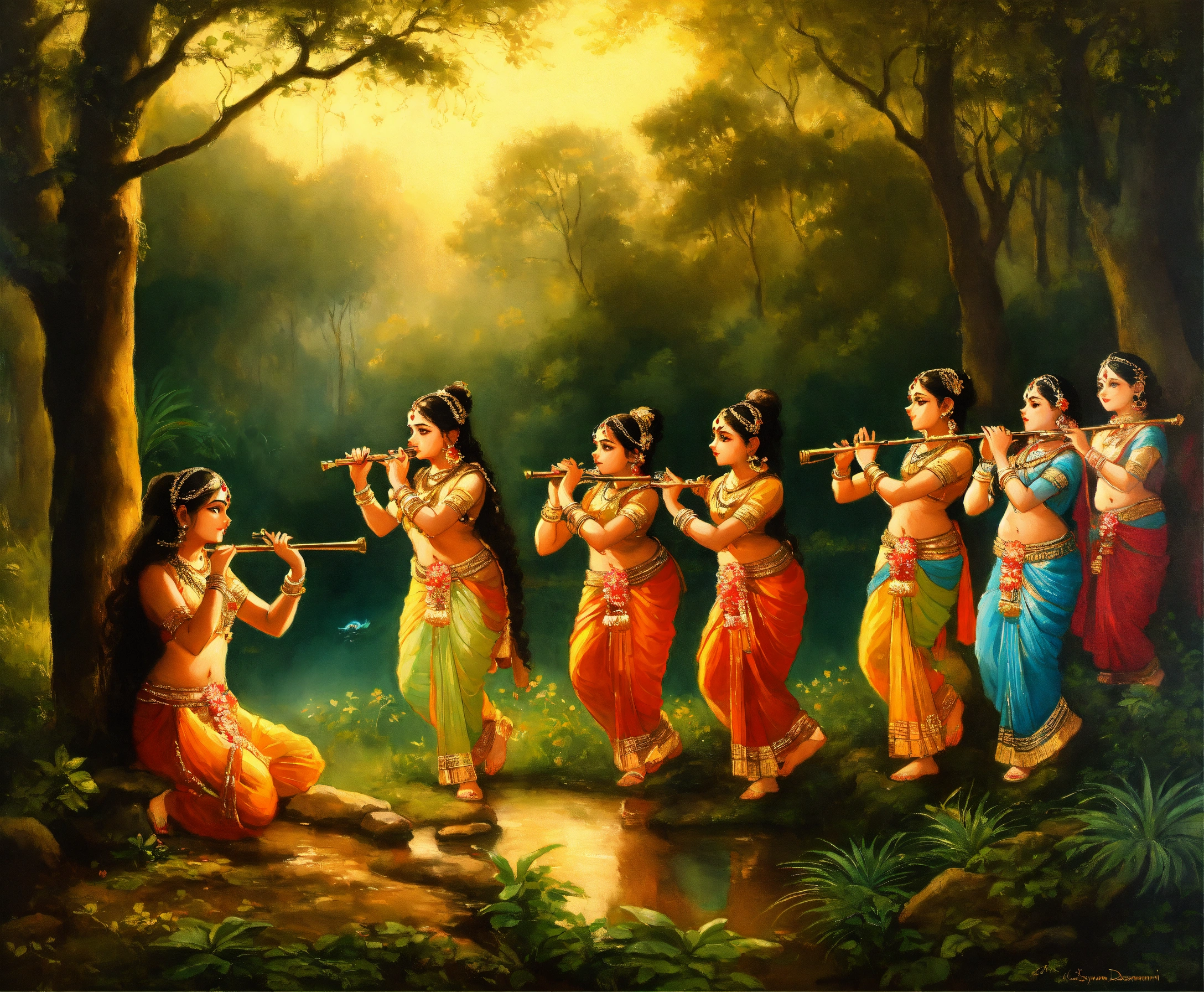 Lexica - Lord Krishna playing the flute, gopi, Indian forest, beautiful ...