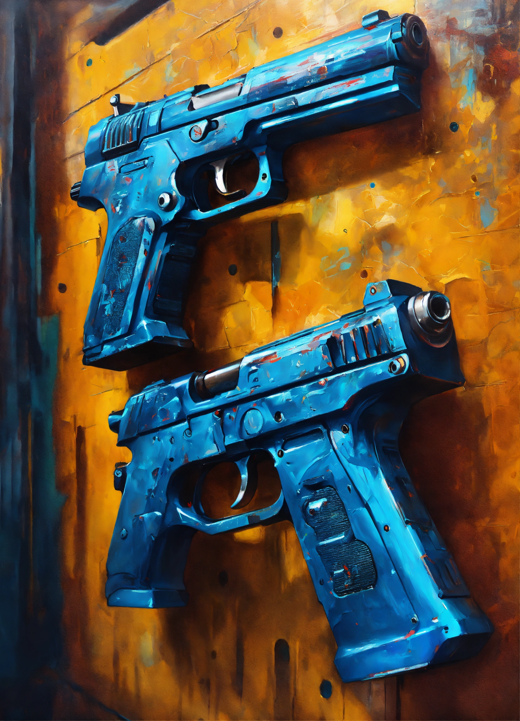 Lexica - Cyberpunk handgun Metalic gun blue gritty realistic oil ...