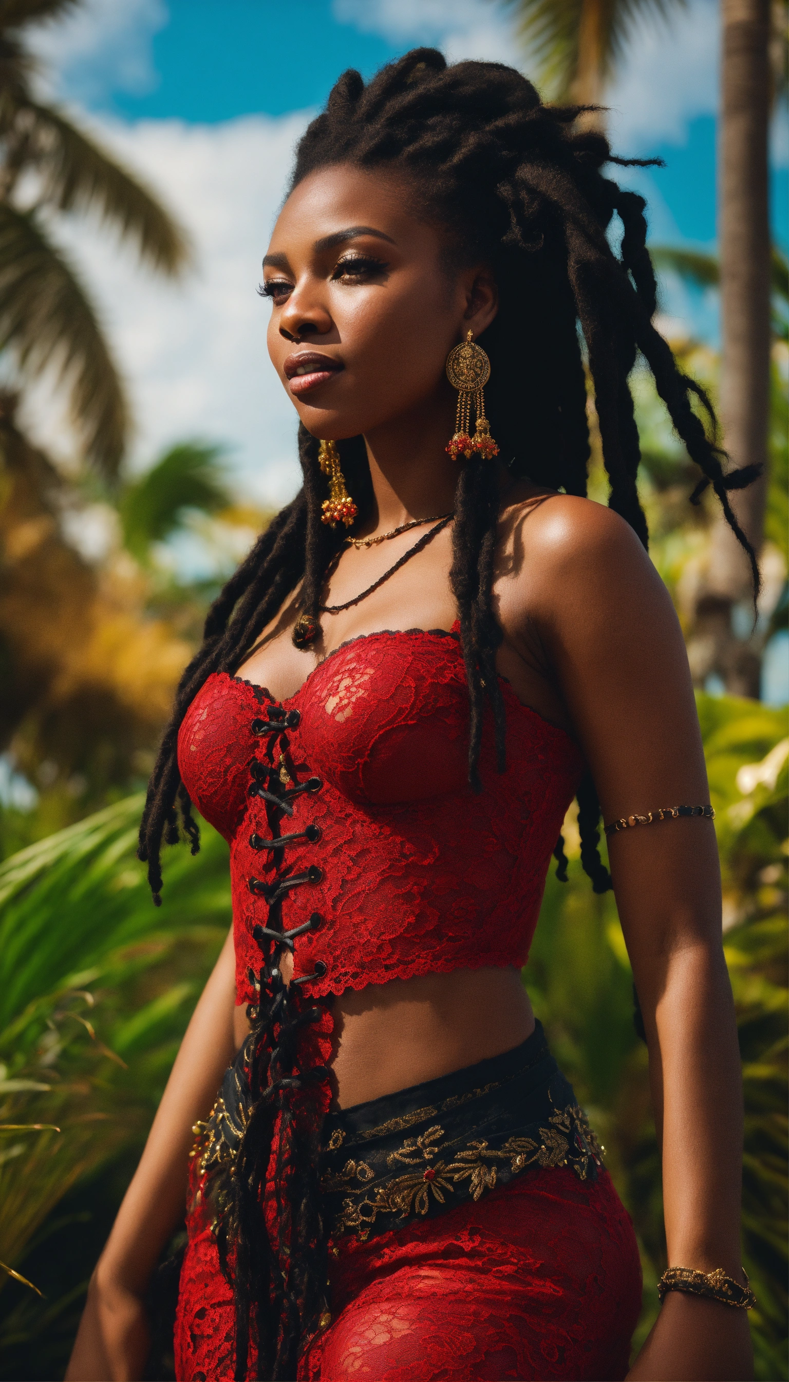 Lexica - Style a breathtaking interpretation of a beautiful black creole woman, wearing a creole ...