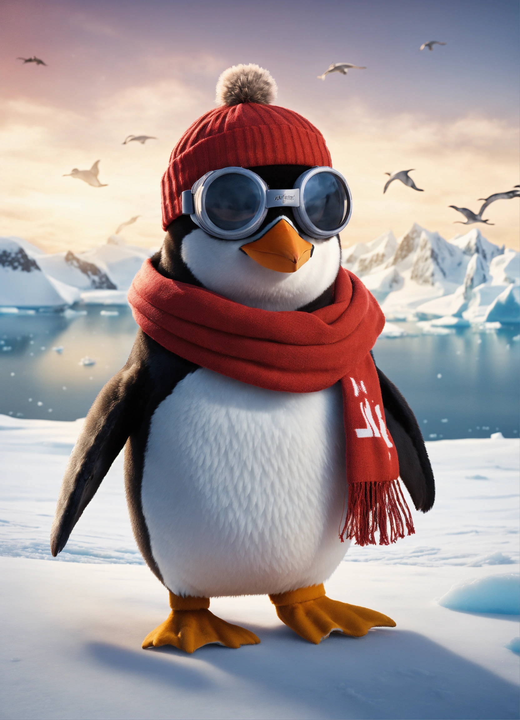 Lexica - Side view Full body photo of cute and fluffy penguin wearing a ...