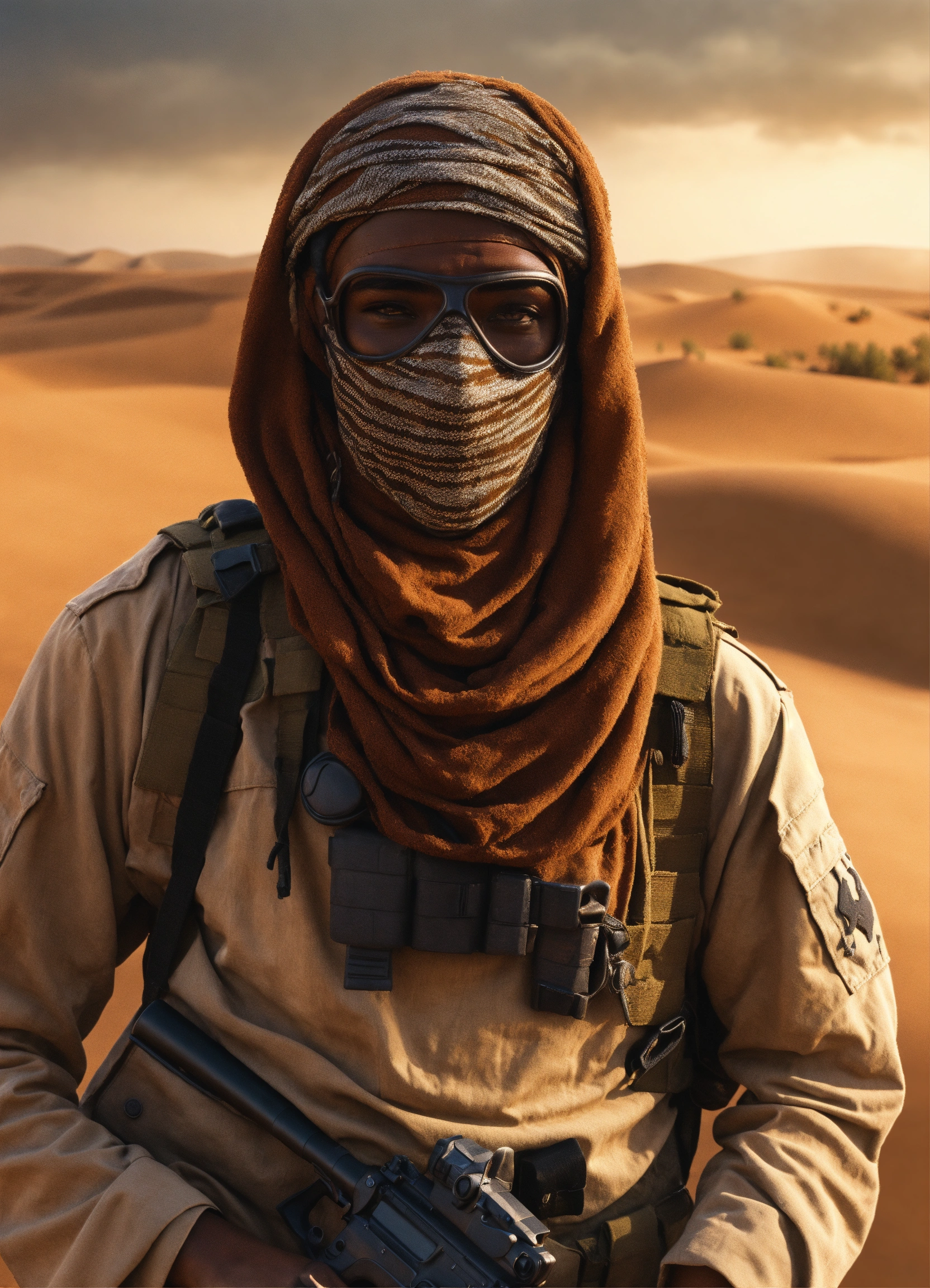 Lexica - Desert, terrorist, masked african, war background, scarfaced ...