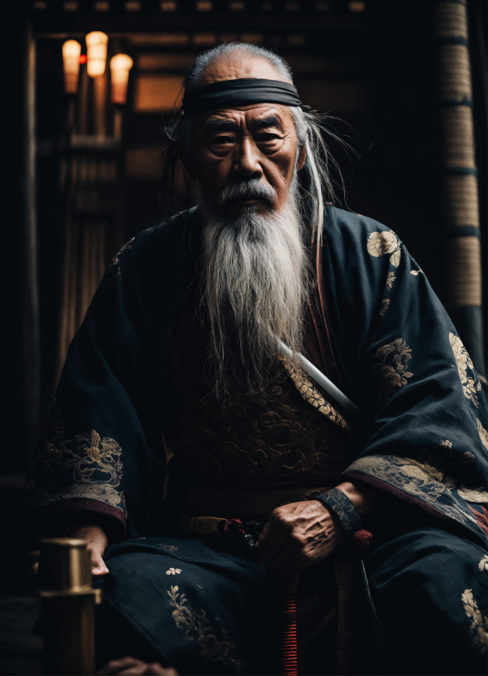 Lexica - Dark moody aesthetic, wise old japanese samurai with a long ...