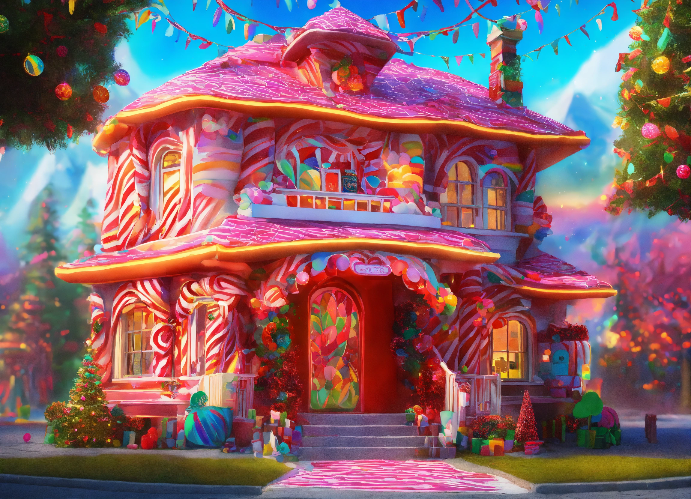 Lexica - Traditional cute Candy cane house on a background of vibrant ...