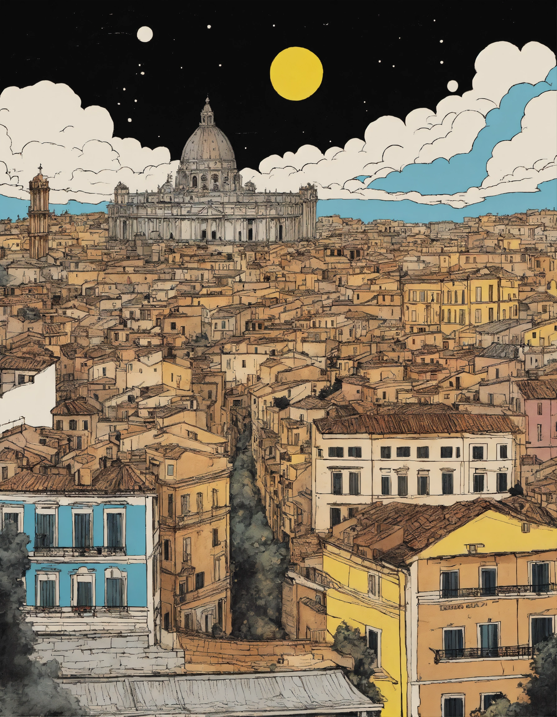 Lexica - Chaotic stunning Italy Roma , skyline, illustrated by hergé ...