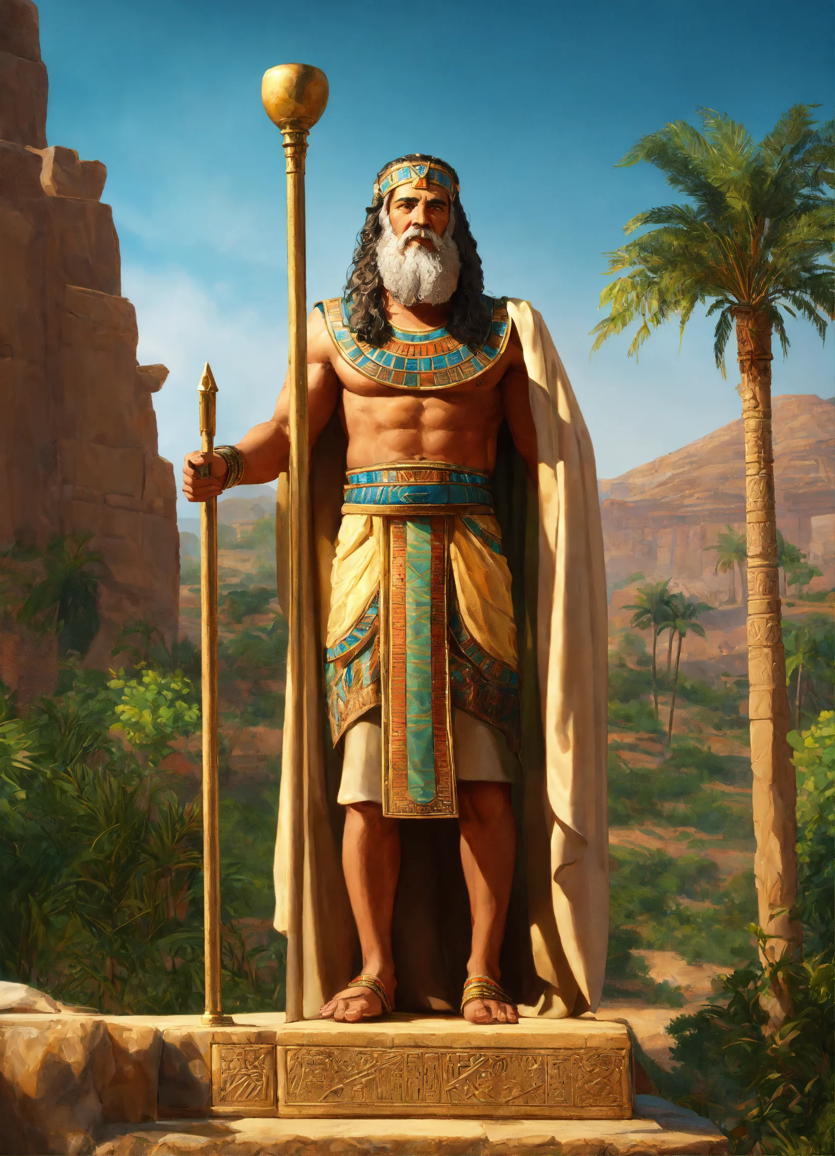 Lexica - Create a 3d oil painting of an African American Moses in his traditional clothing ...