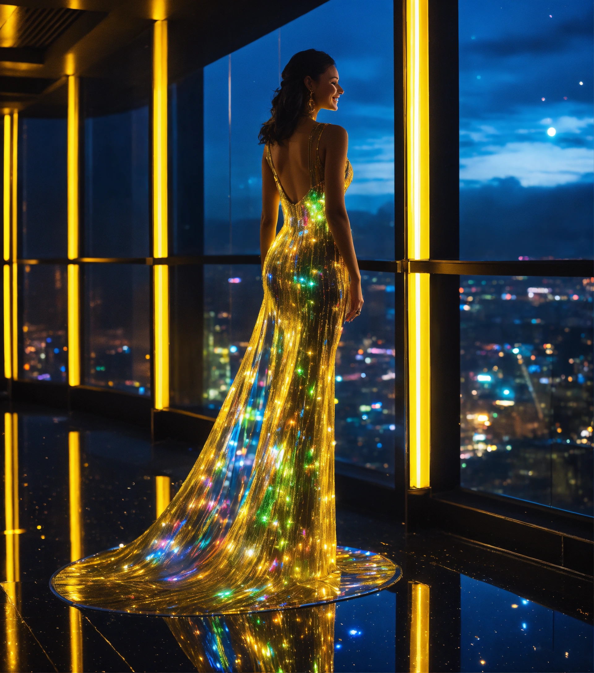 Lexica - Insane glass dress on a beautiful brazilian female at a golden ...