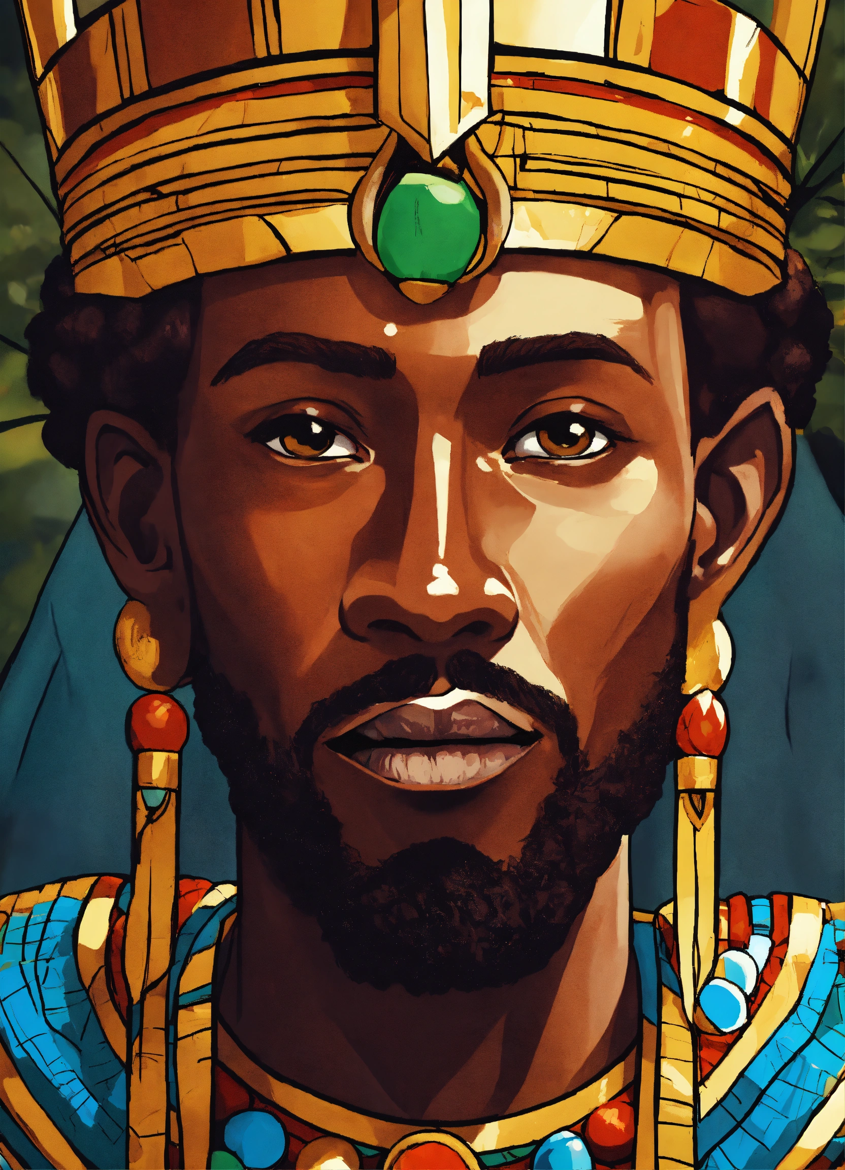 Lexica - King Tirhakah of Ethiopia from the bible, 2d cartoon, face closeup