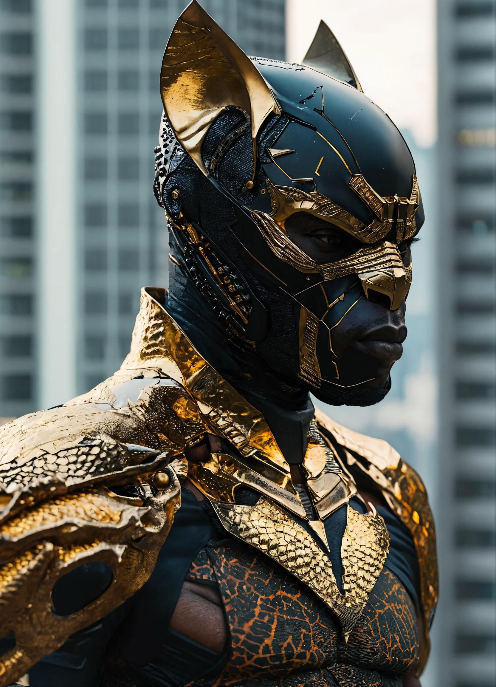 Lexica - A cool picture of AFRICAN BAT MAN WITH GOLD DRAGON MASK, fused ...