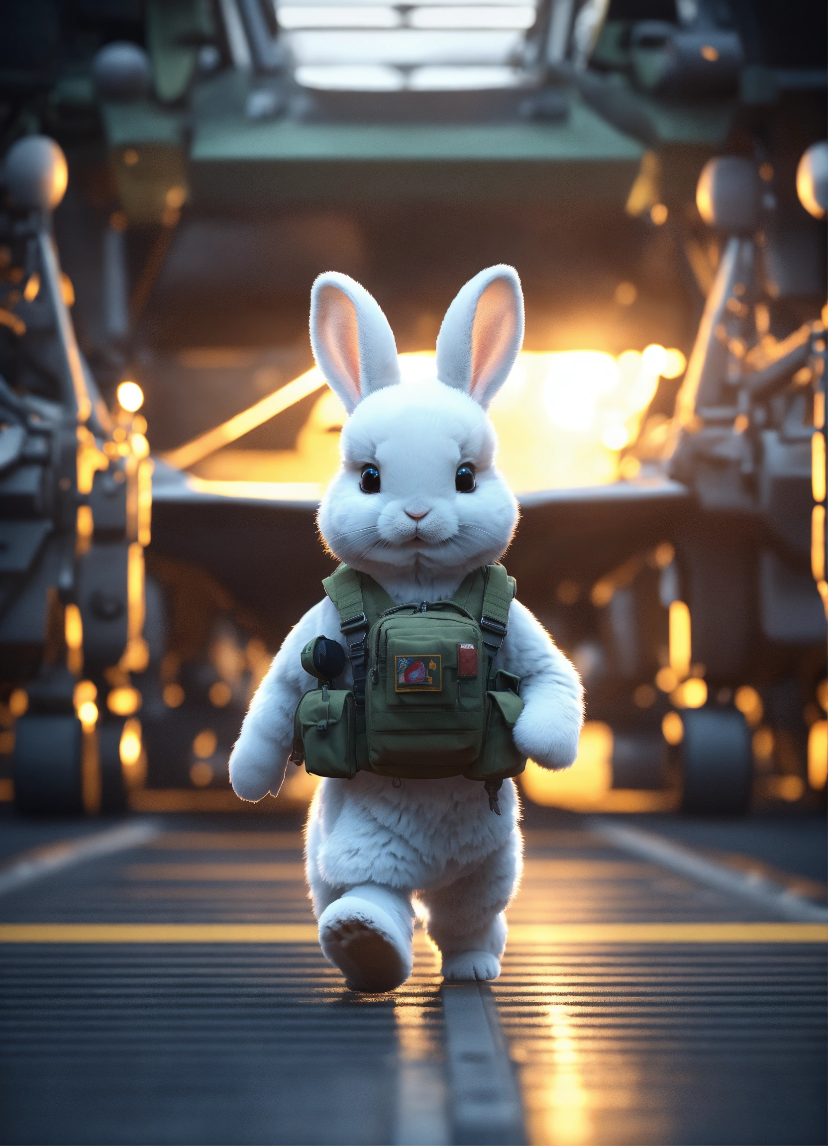 Lexica - A cute fluffy rabbit pilot walking on a military aircraft ...