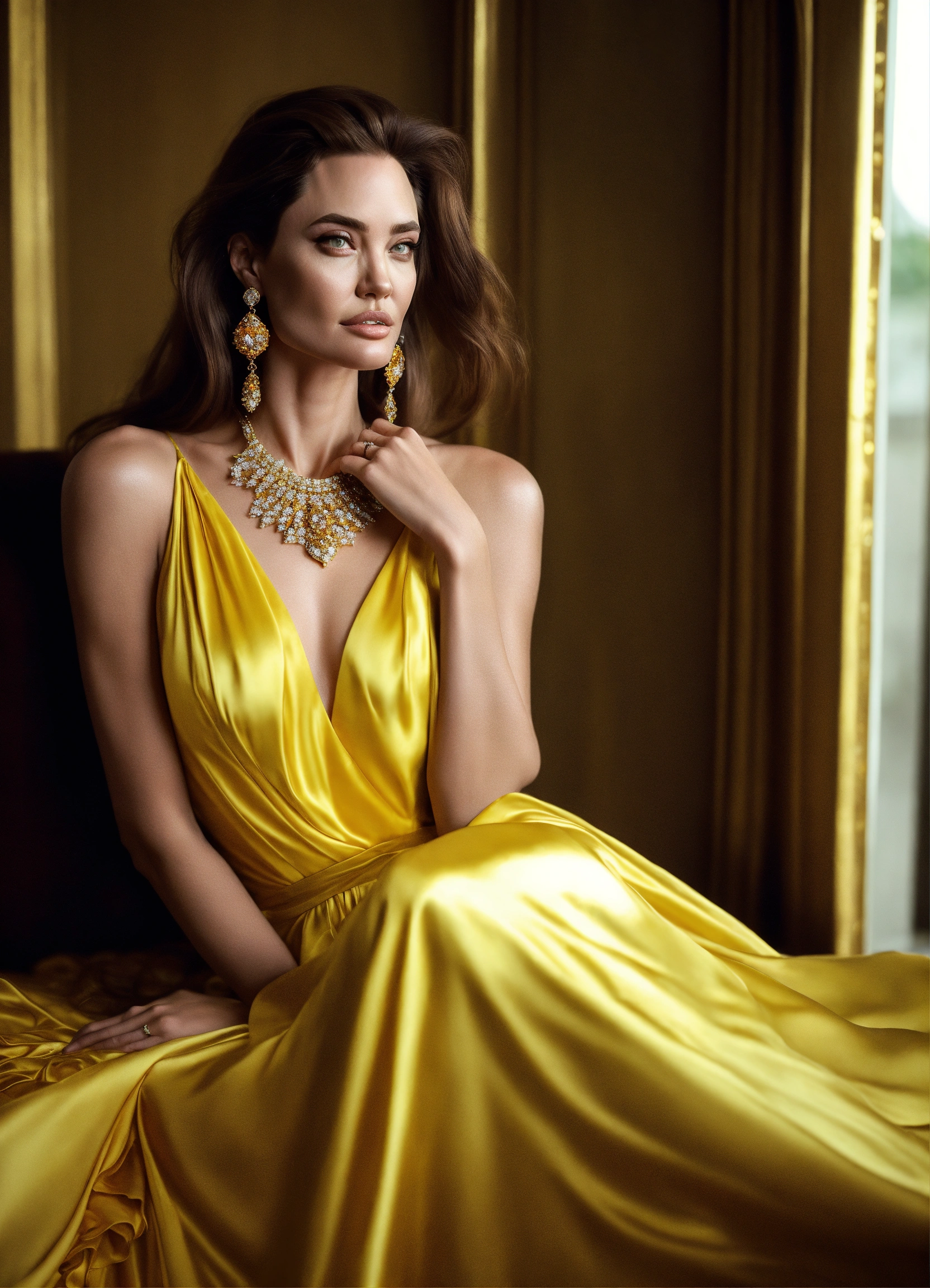 Lexica - Full body fashion model, XL size, citrine and diamond necklace ...