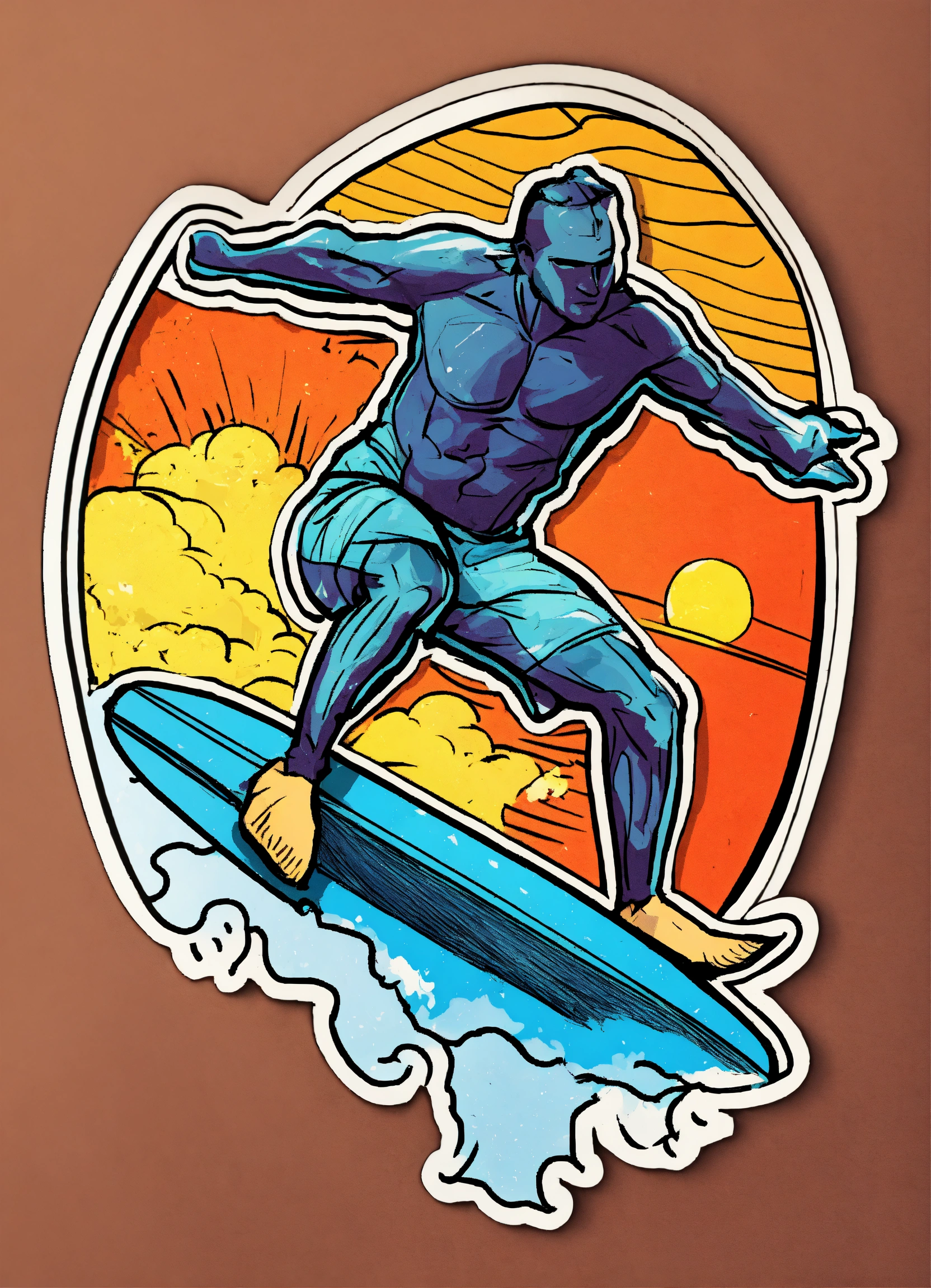 Lexica - A surfer on the surfboard, sticker, comic sketch look
