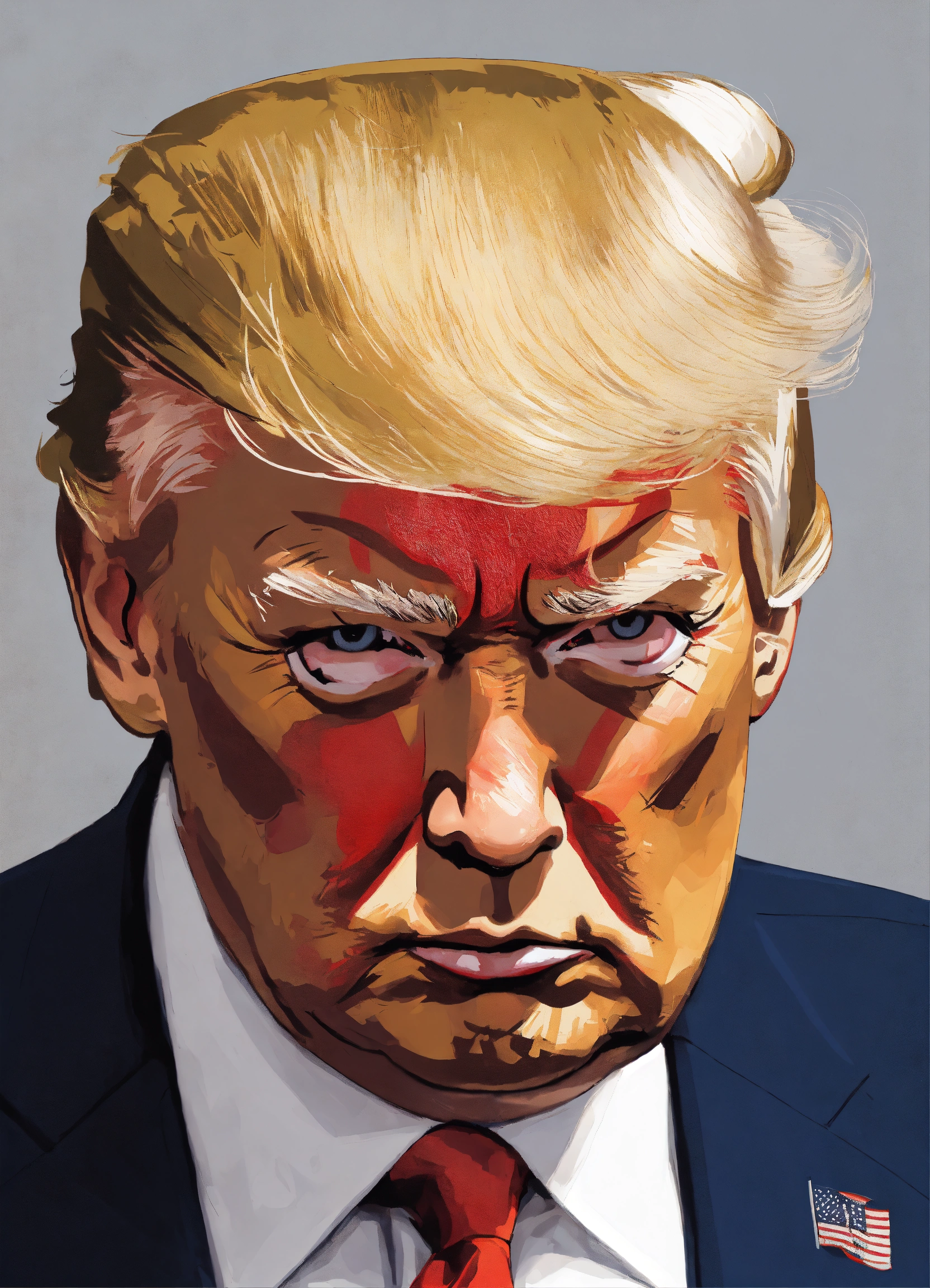 Lexica - Portrait of a donald trump with small smile, art by butcher billy