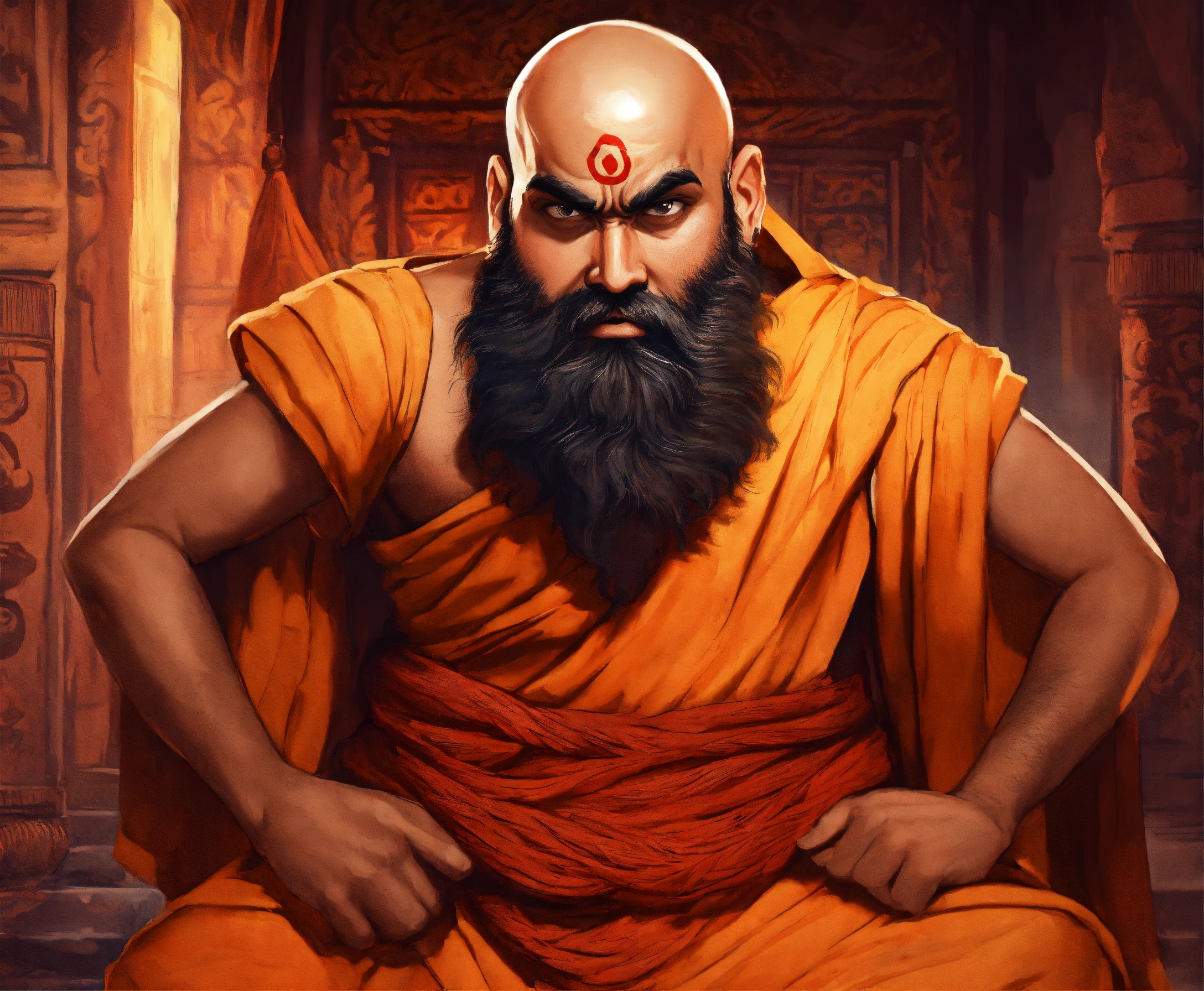Lexica - An Indian fake monk, full beard, angry, funny, cartoonish