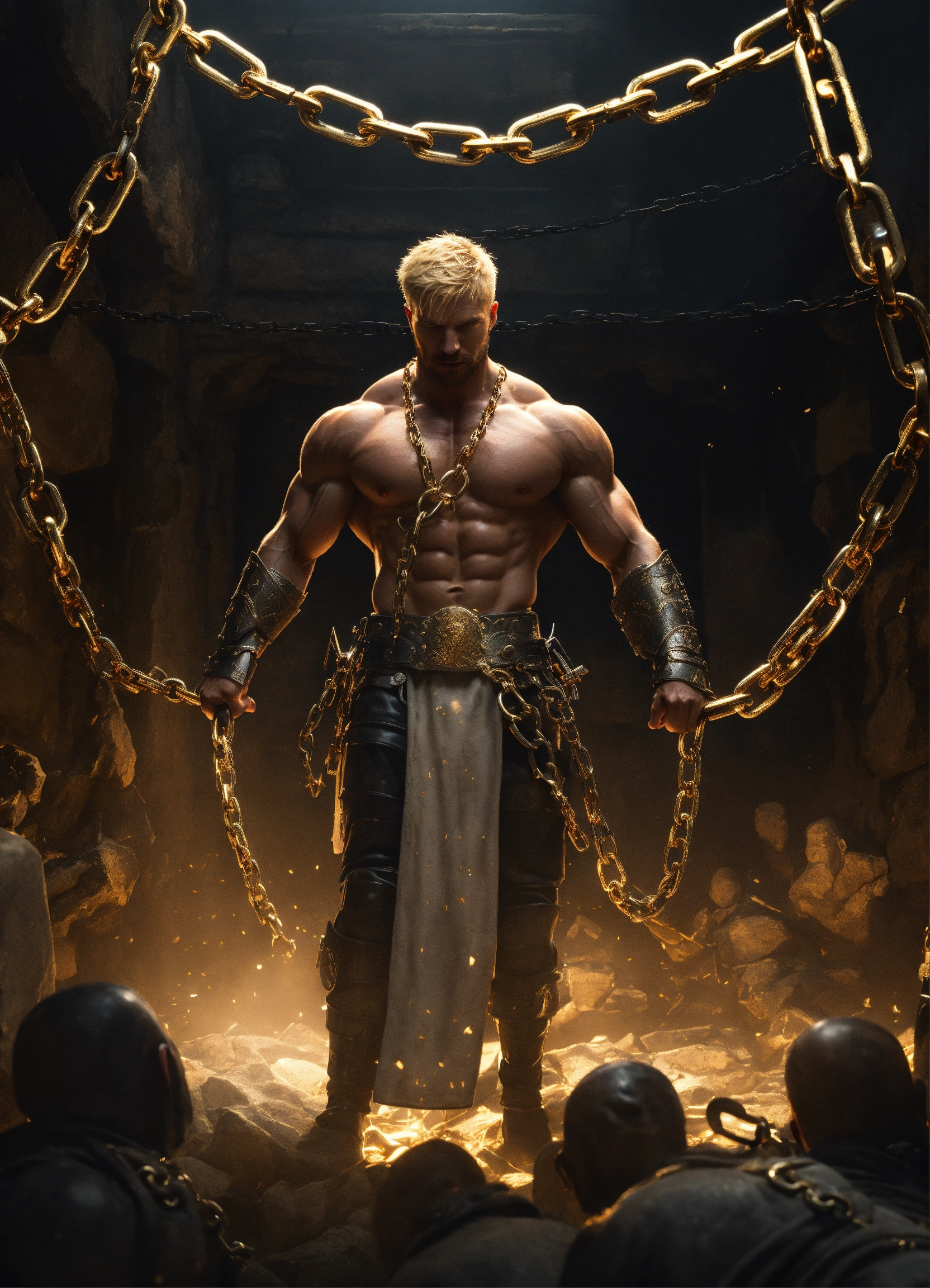 Lexica - Full body strong muscular handsome White god chained by ...