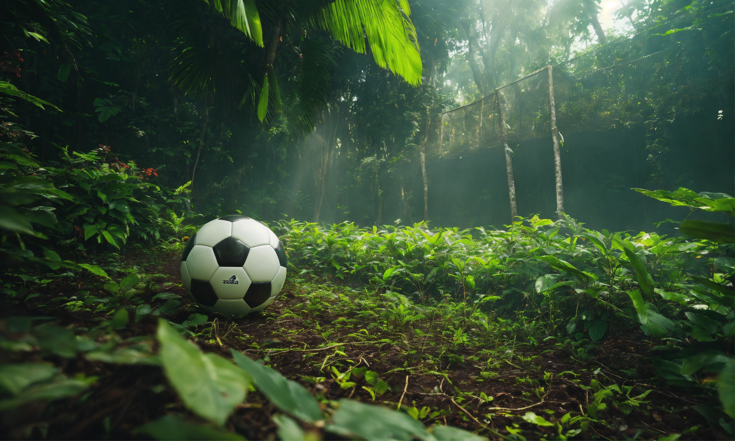 Lexica - A deep jungle with a soccer ball on the ground