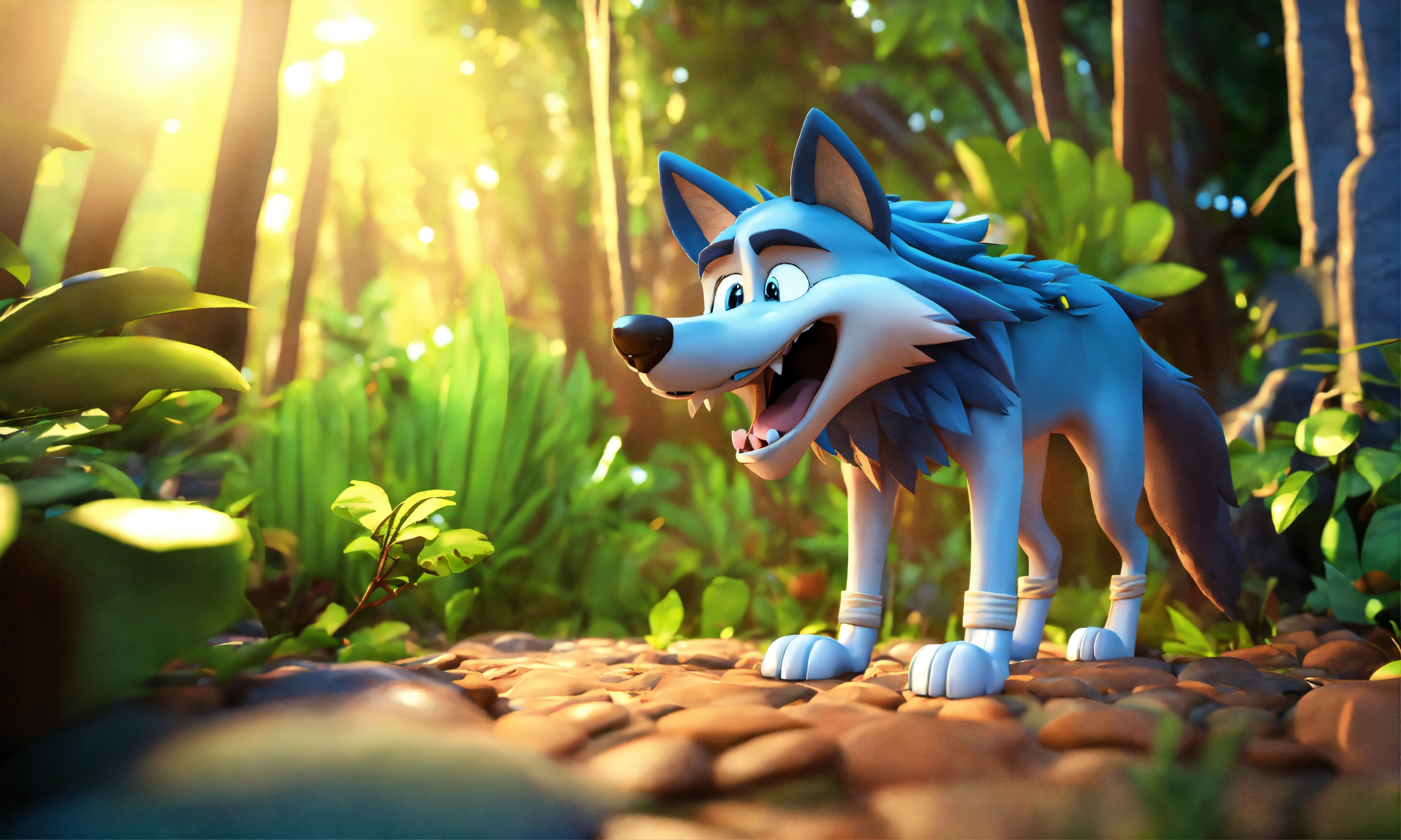 Lexica - Cartoon 3d style wolf talking in jungle