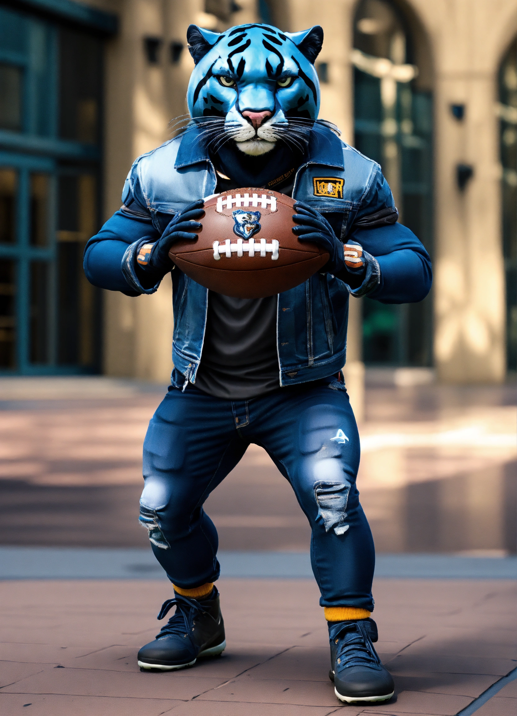 Lexica - Cute aggressive panther football mascot wearing jean jacket ...