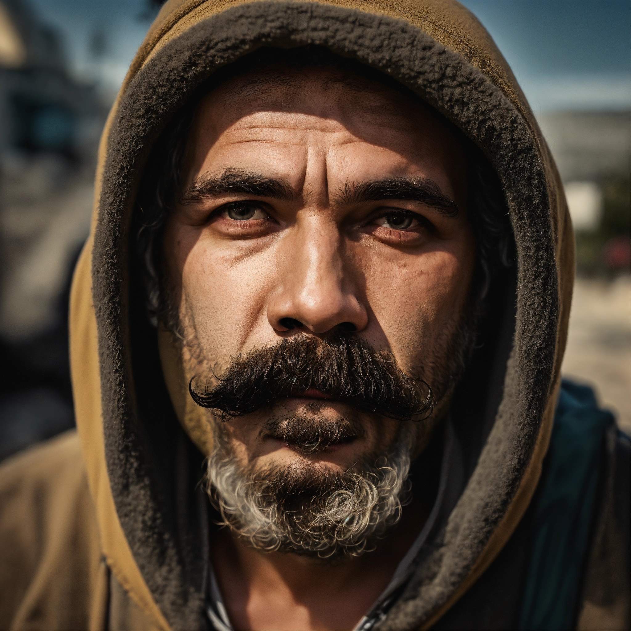 Lexica - A HUGE HOMELESS MAN WITH A MUSTACHE & GOATEE WEARING DIRTY ...