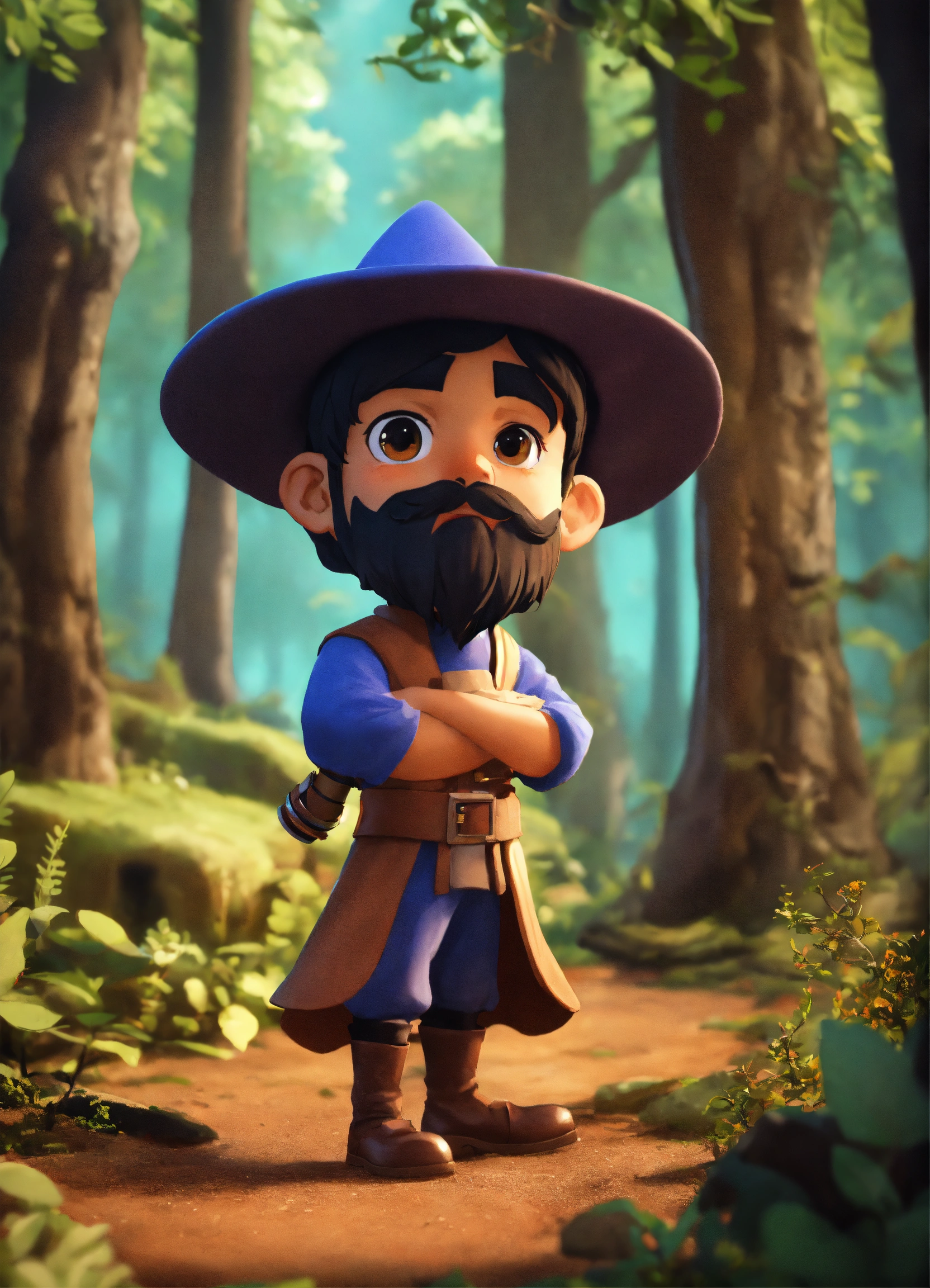 Lexica - A cartoon mage, with black beard and black hair, brown eyes ...