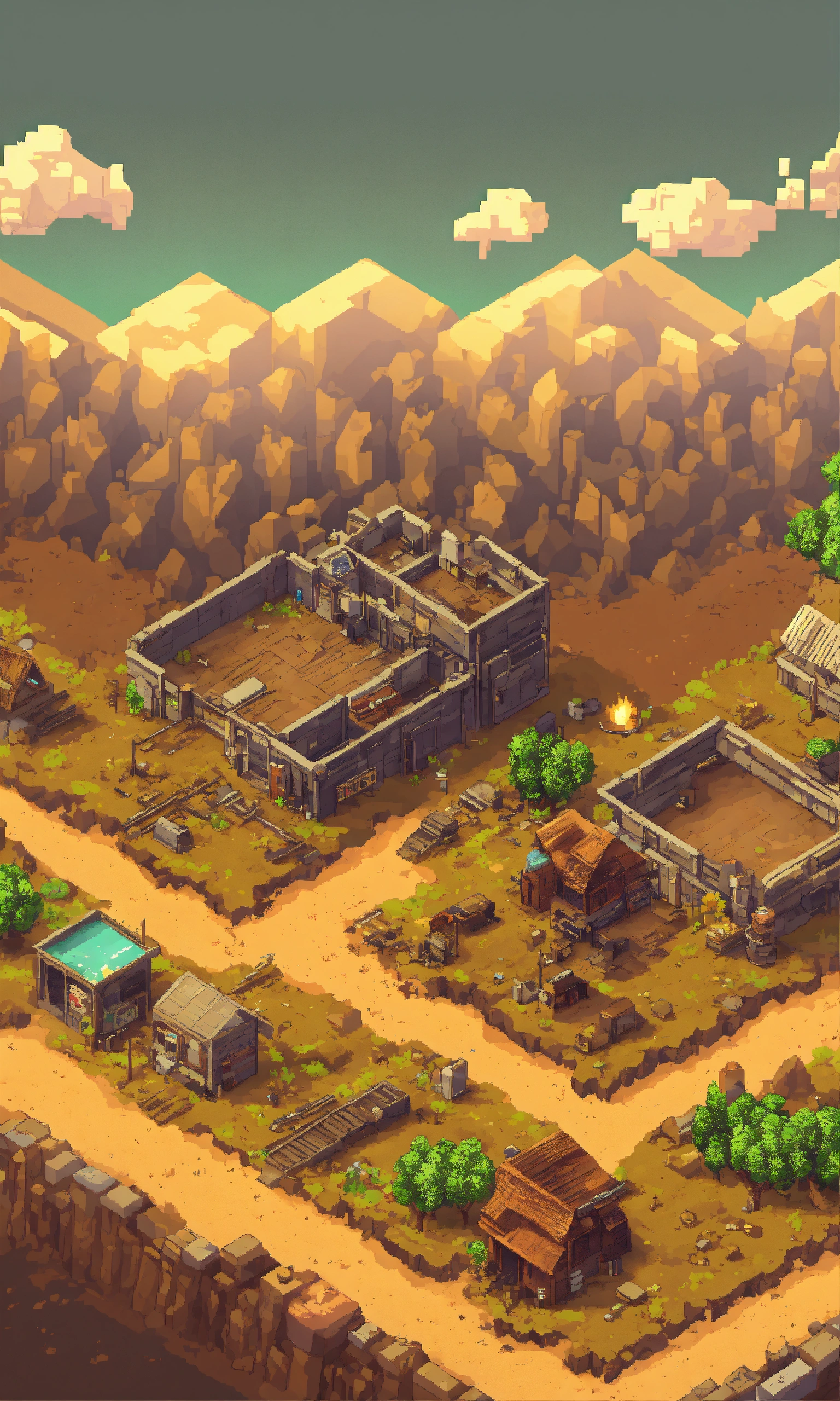 Lexica - 2d isometric Post apocalyptic empty plain landscape background ...