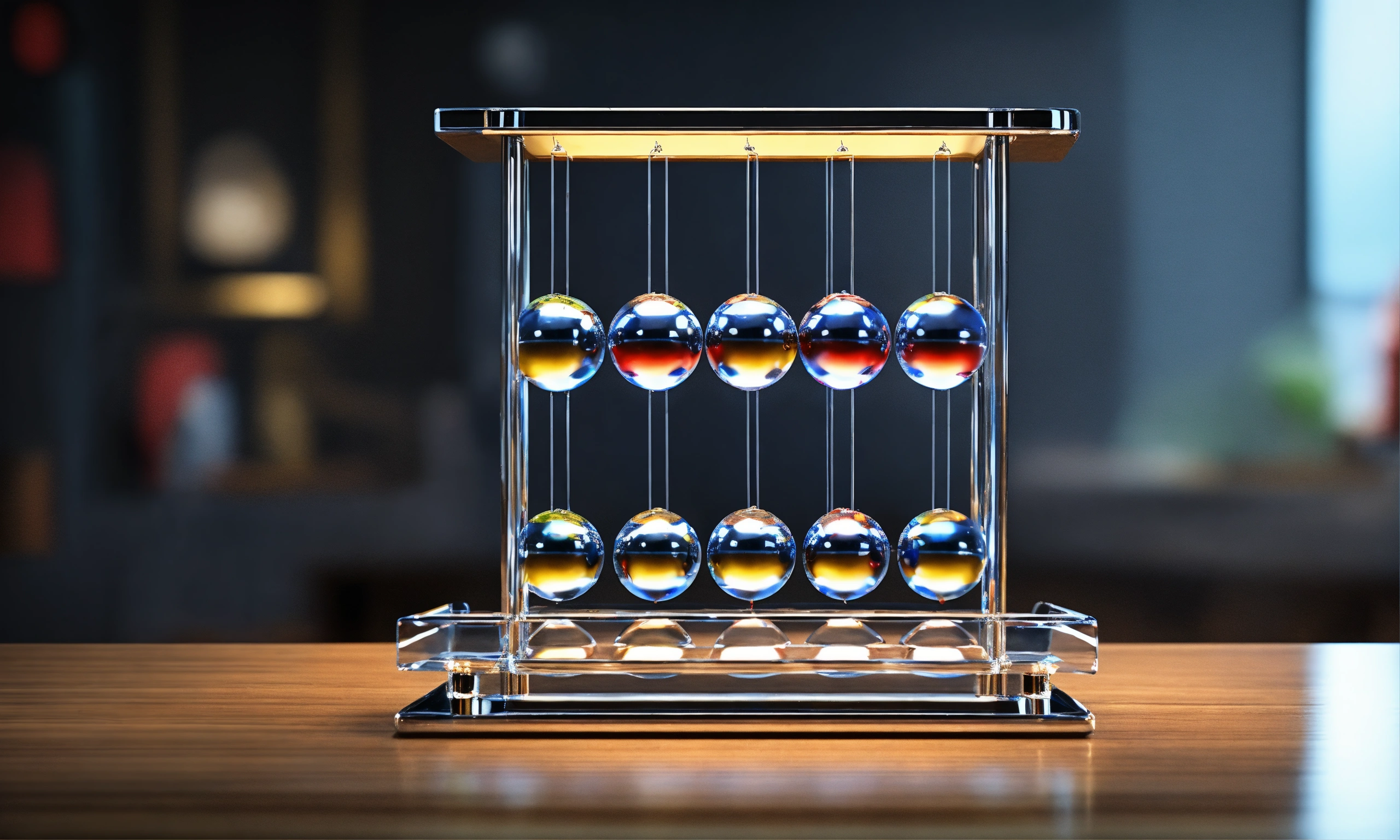 Lexica - Newtons cradle, five crystal clear transparent bouncing balls ...