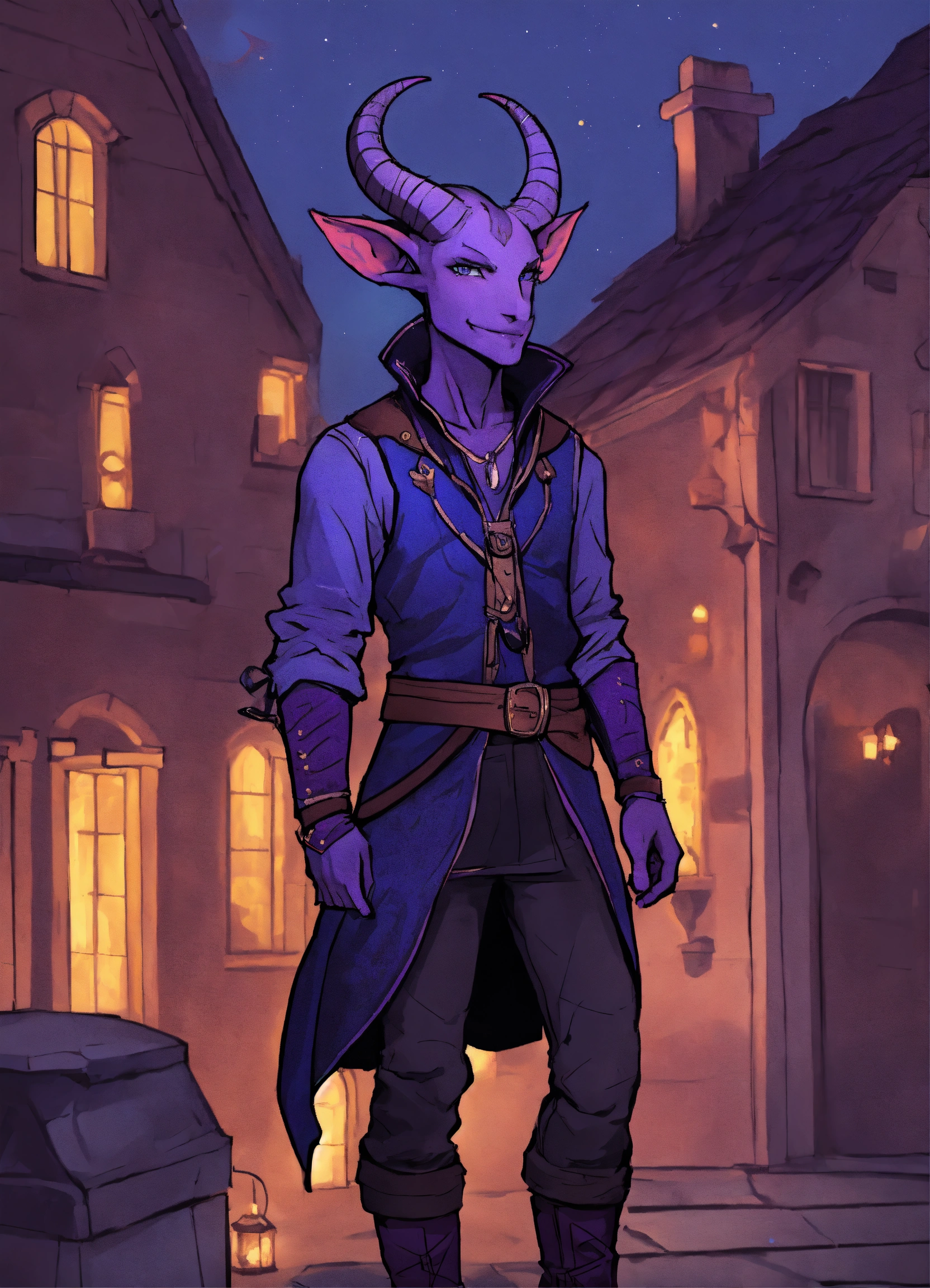 Lexica - Male young blue tiefling, pathfinder art style Full body ...