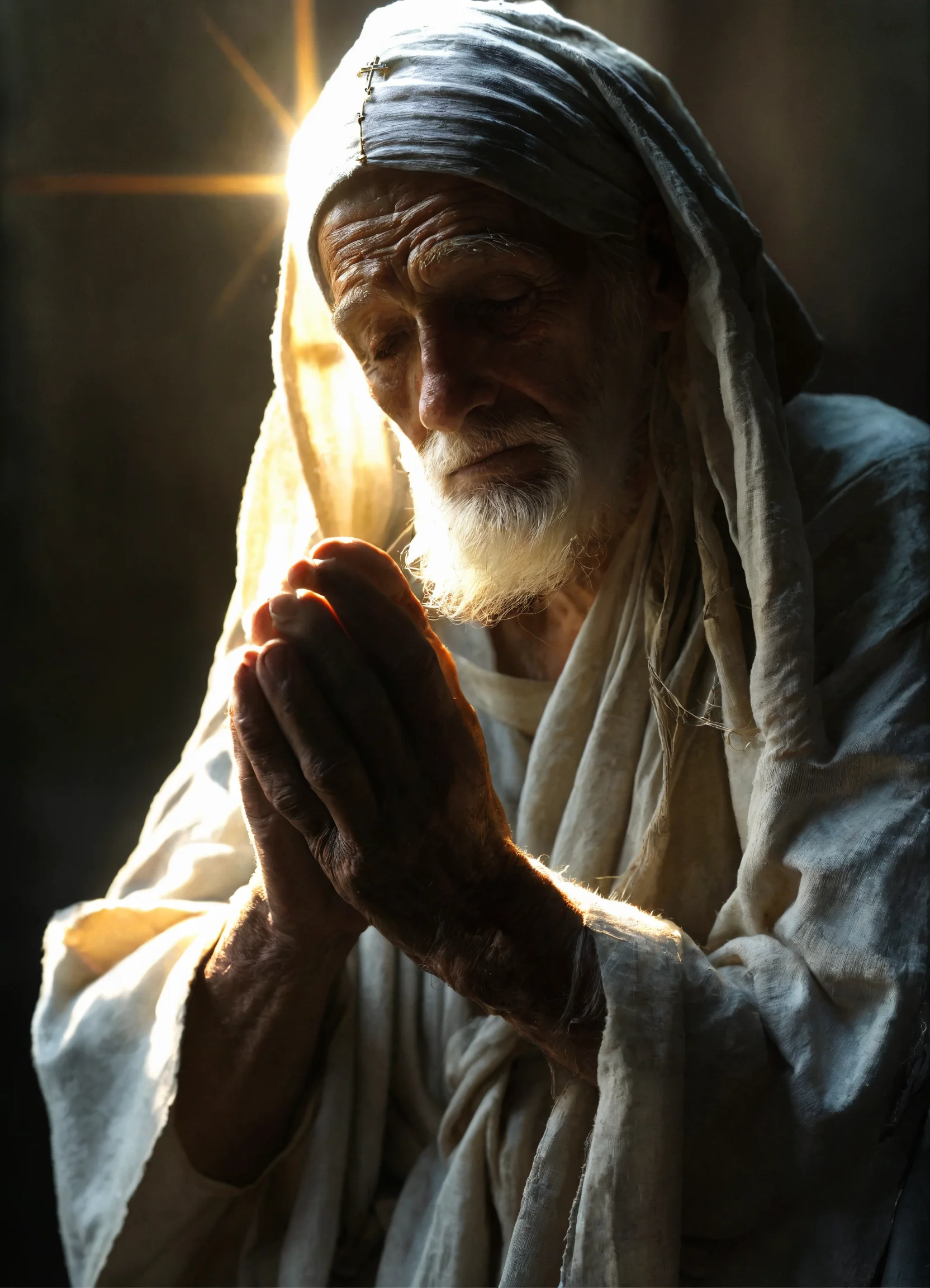 Lexica - A blessed holy old man ,light coming from the sky, cross on ...