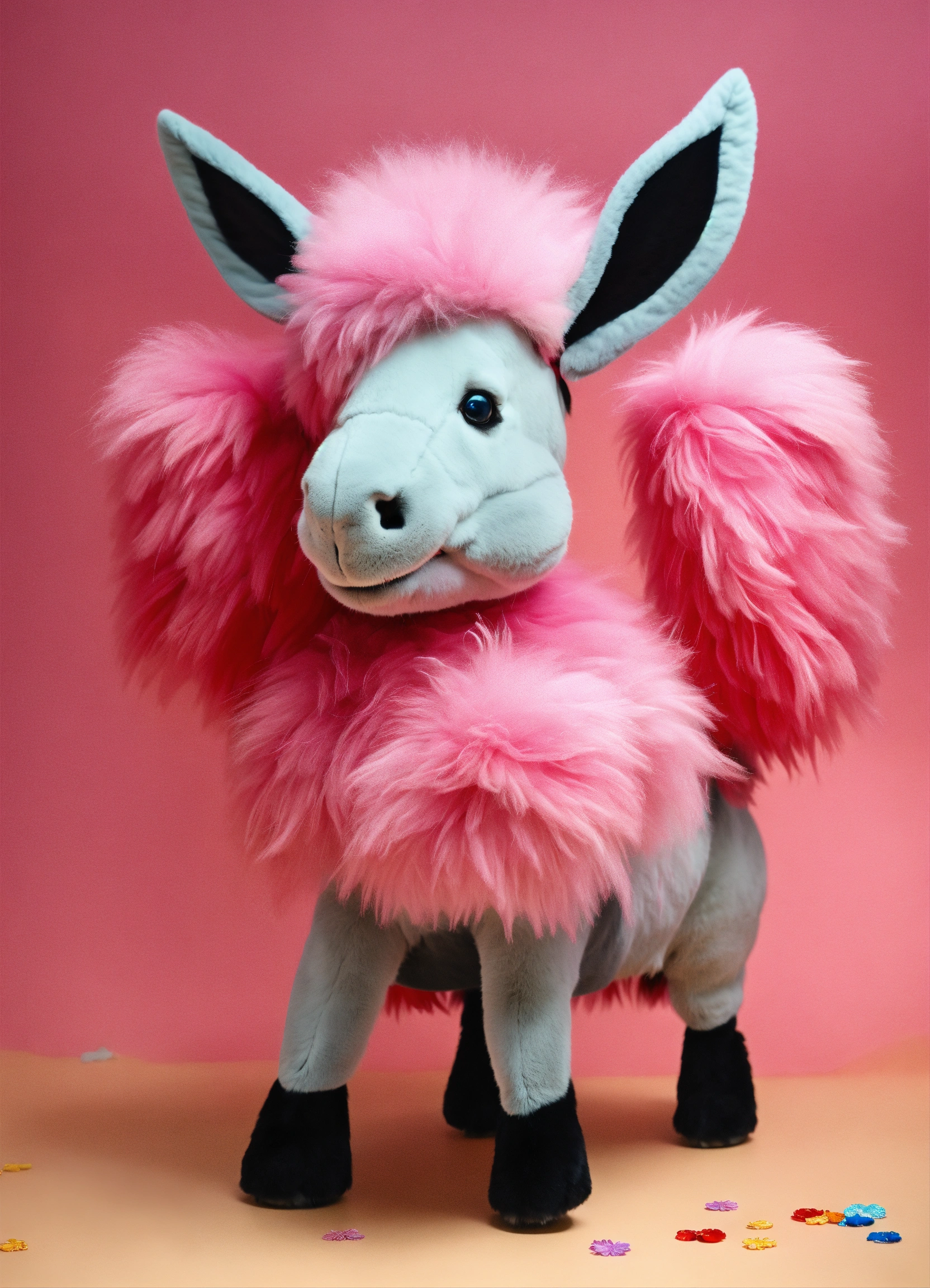 Lexica - A pink fluffy Donkey with wings